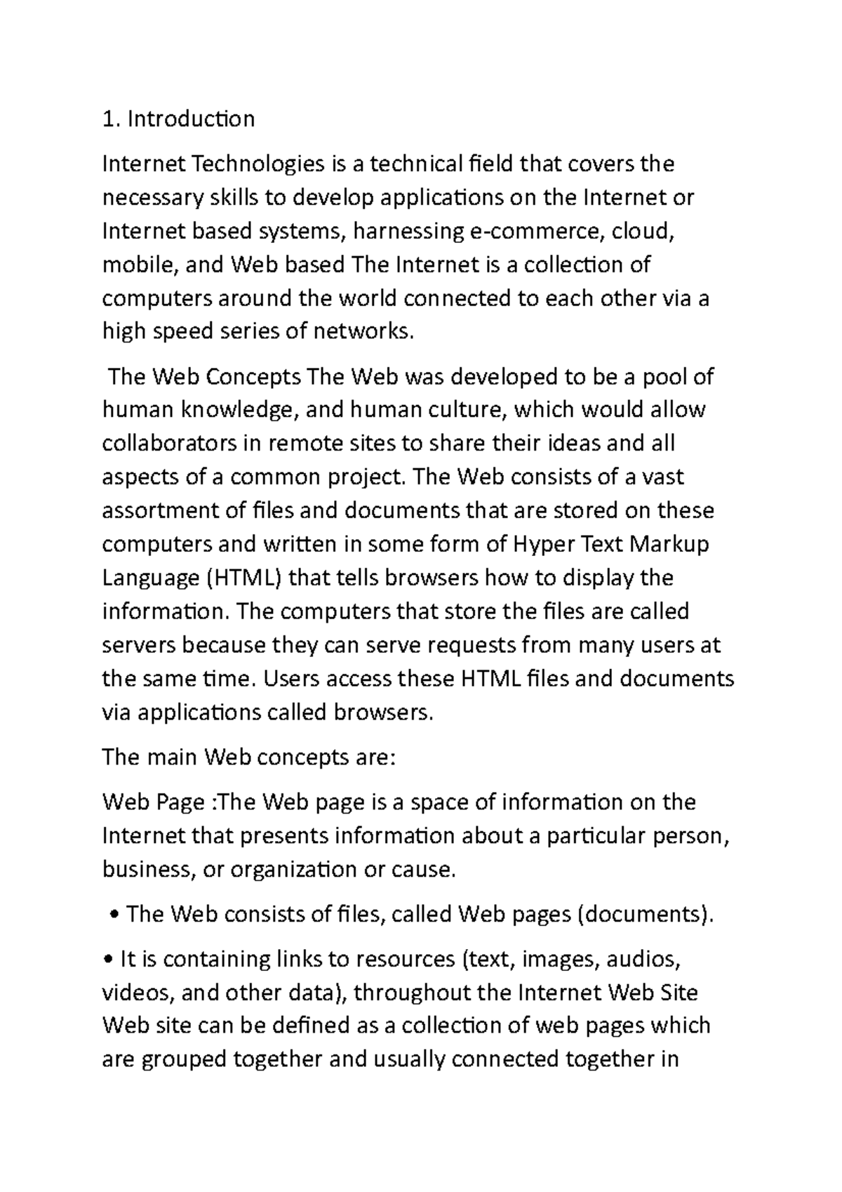 It - course for css - Introduction Internet Technologies is a technical field that covers the ...