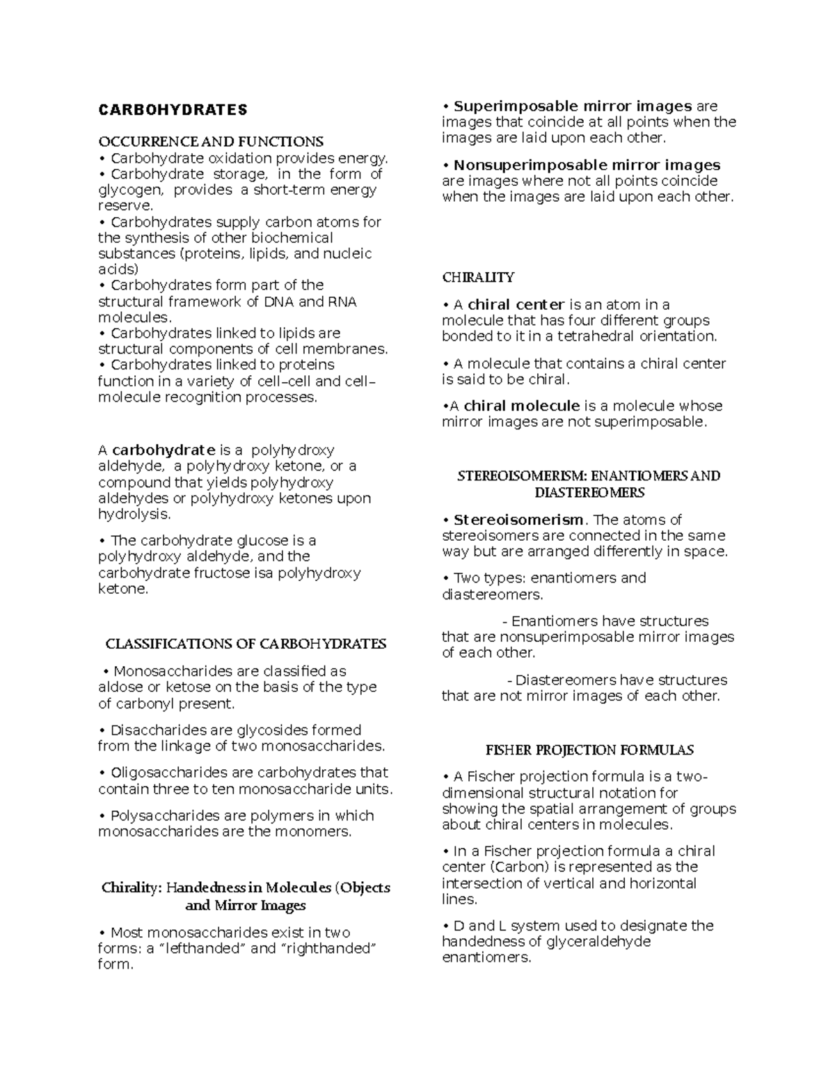 Carbo-notes - biochem - CARBOHYDRATES OCCURRENCE AND FUNCTIONS ...