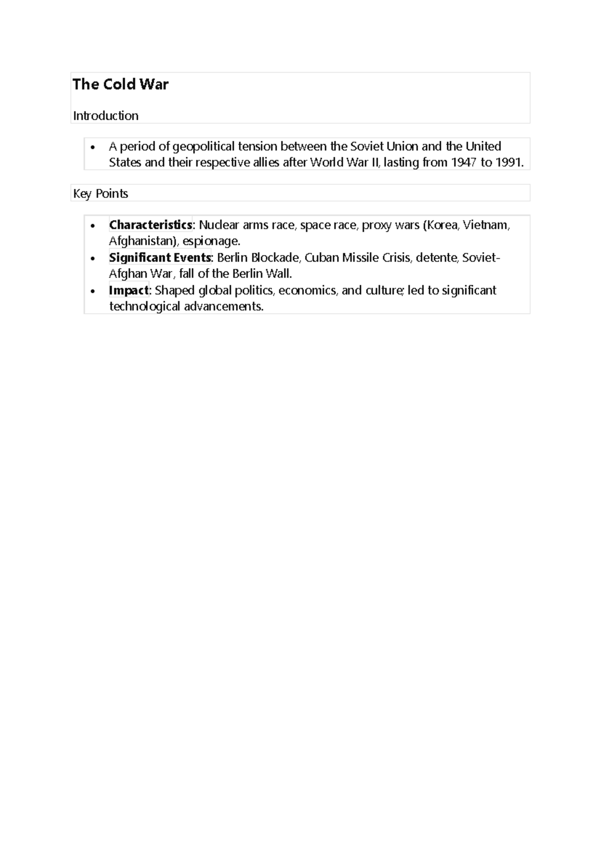 The Cold War - The Cold War - The Cold War Introduction • A period of ...