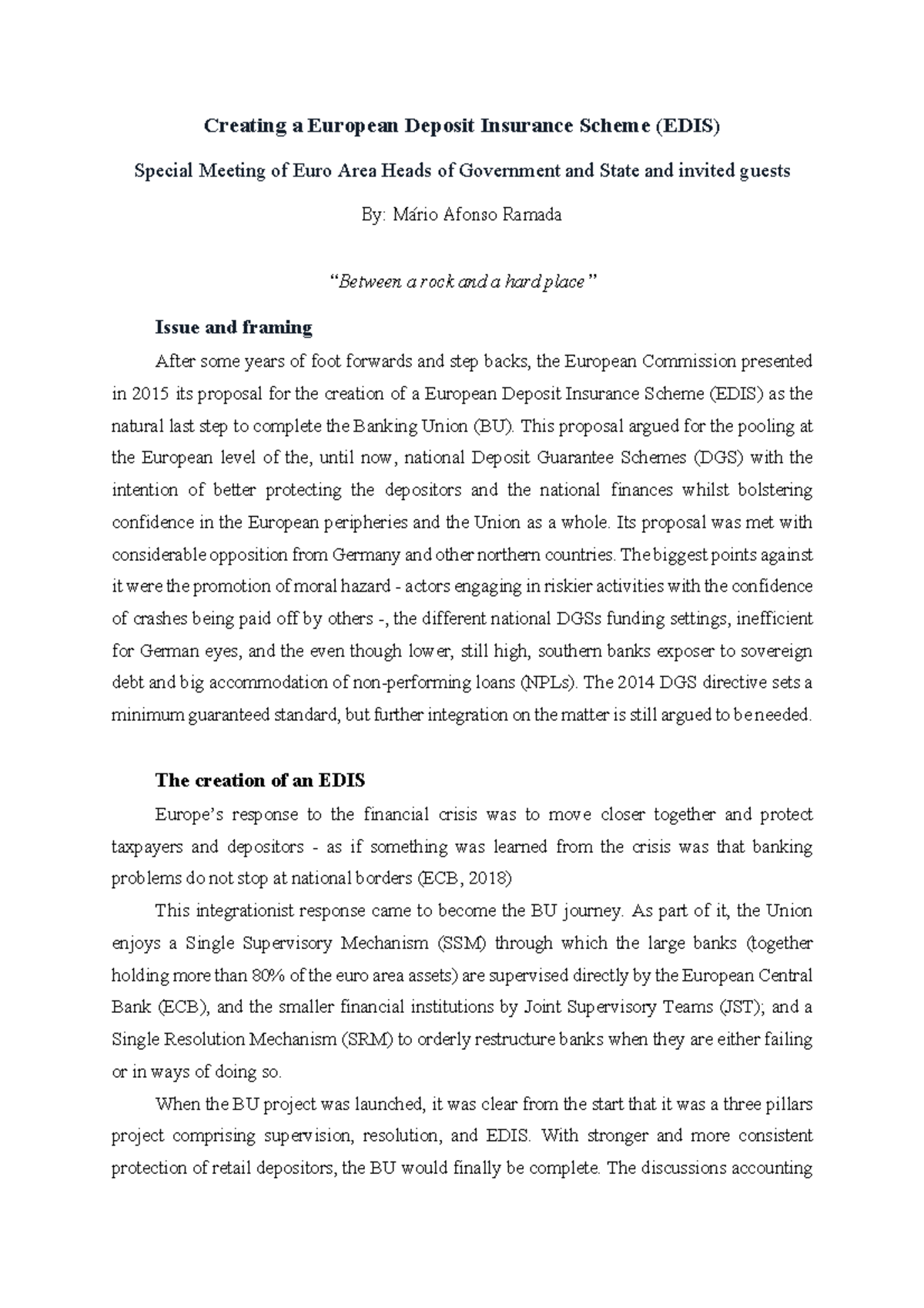 EDIS Financial Simulation - Creating a European Deposit Insurance ...