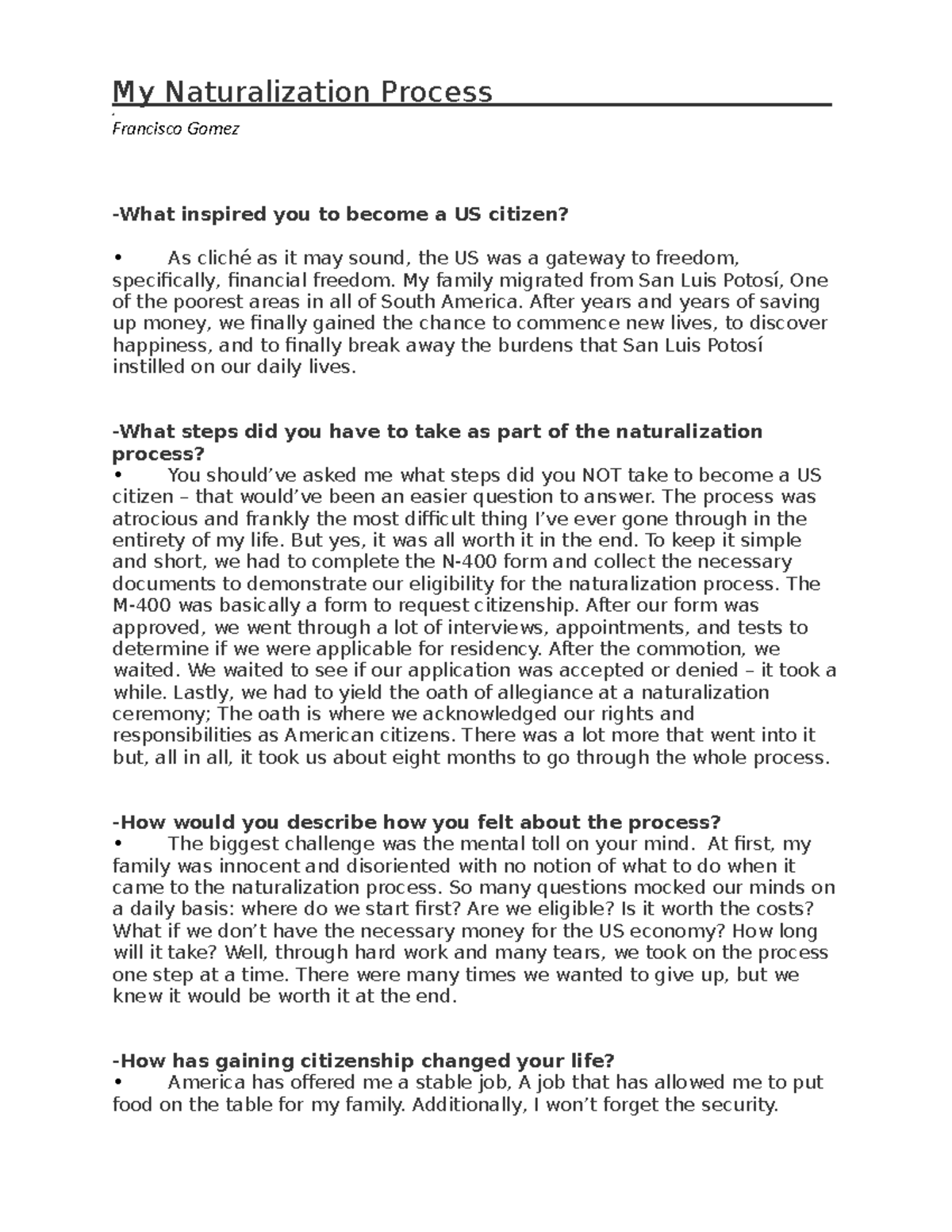 Naturalization is what this paper is about - My Naturalization Process ...