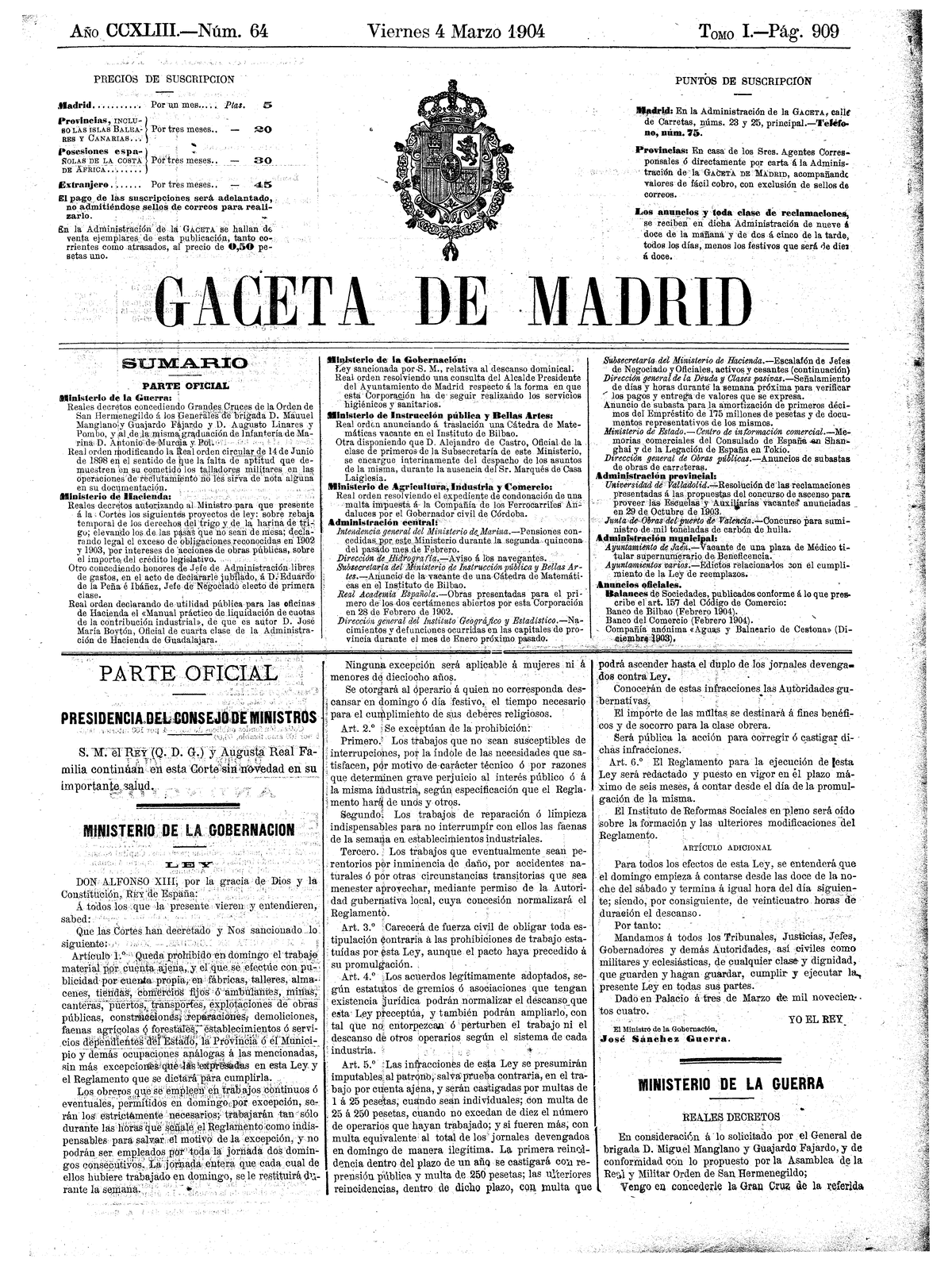 Ley de descanso dominical 1904 literalmente - Historia del derecho ...