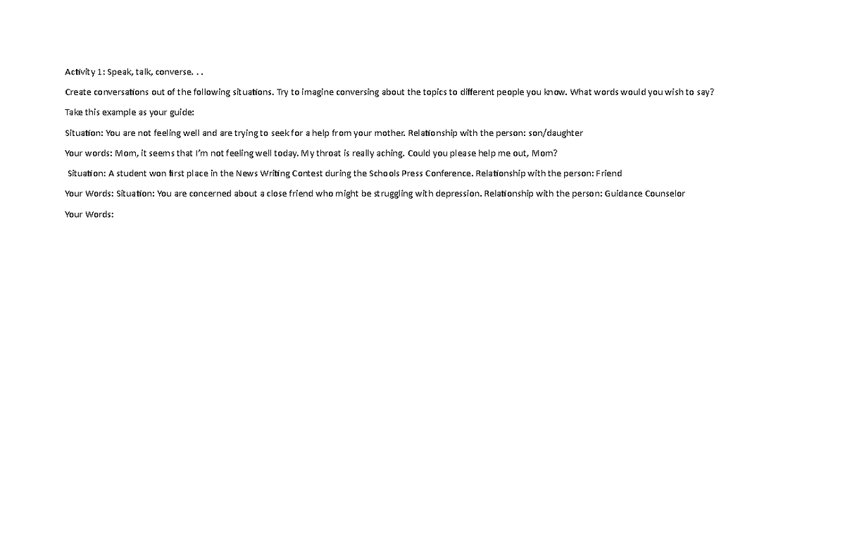 Communicative style activity - Activity 1: Speak, talk, converse ...