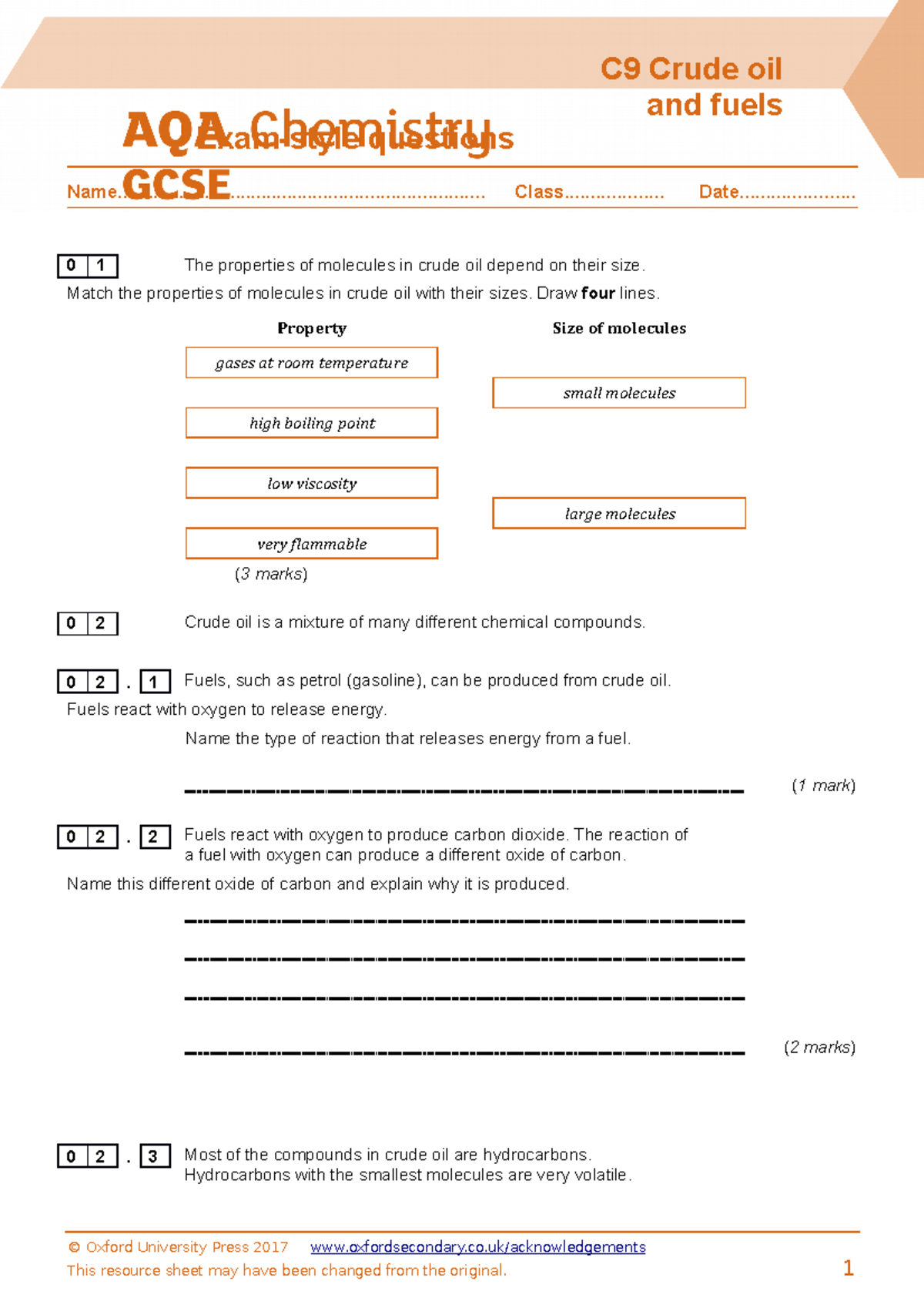 C9 Crude oil and fuels TEST H - Exam-style questions - Studocu