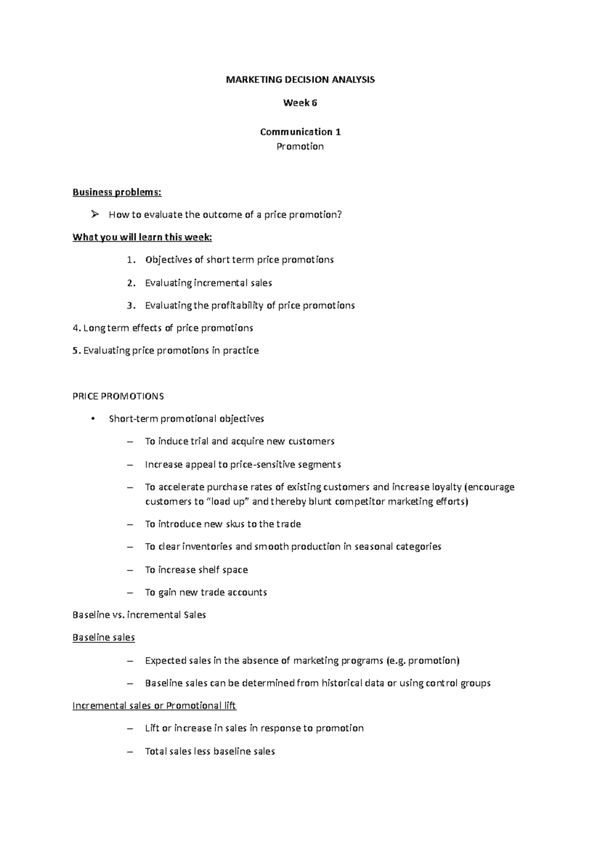 Marketing Decision Analysis week 6 - MARKETING DECISION ANALYSIS Week 6 ...