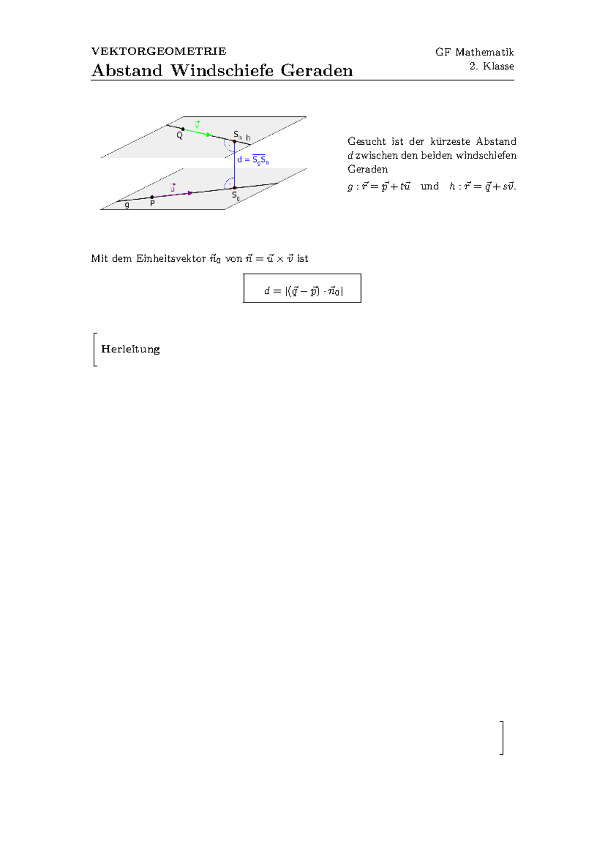9 Abstand windschiefe Geraden - Mathematik - VEKTORGEOMETRIE Abstand ...