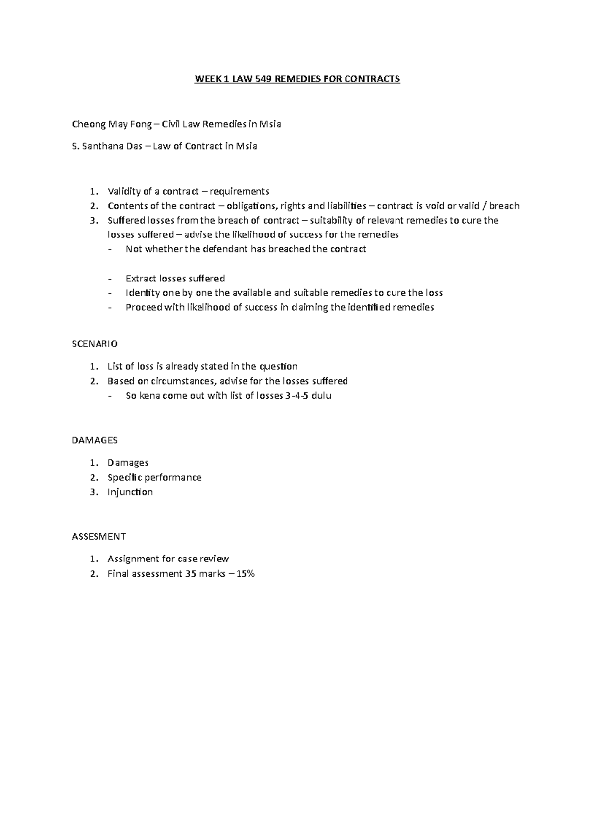 WEEK 1 LAW 549 Remedies for Contracts - WEEK 1 LAW 549 REMEDIES FOR ...