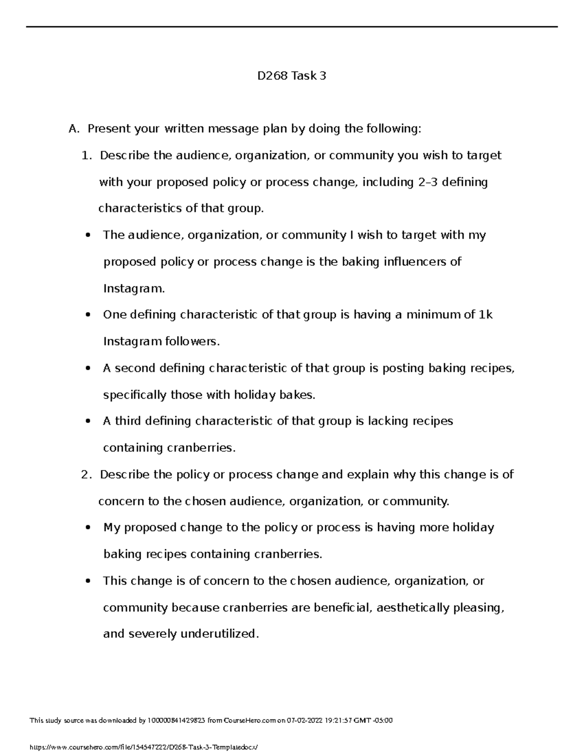 D268 Task 3 Template - D268 Task 3 A. Present your written message plan ...