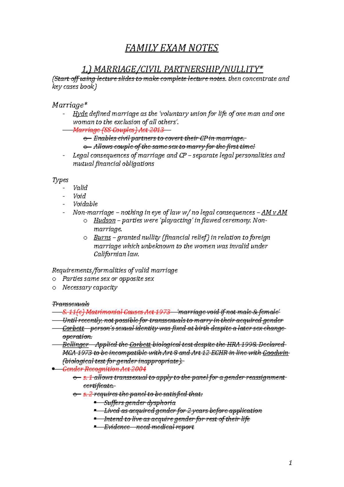 70 Family EXAM Notes - FAMILY EXAM NOTES 1,) MARRIAGE/CIVIL PARTNERSHIP ...