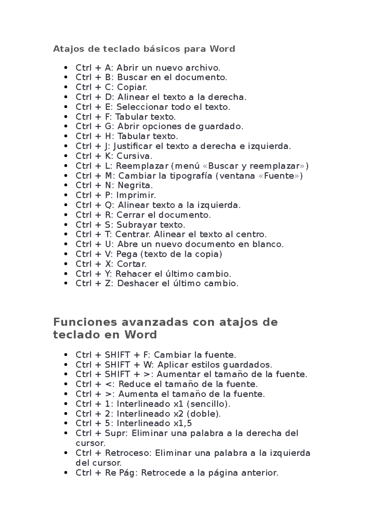 Atajos 1 - Microsoft word - Atajos de teclado básicos para Word Ctrl ...