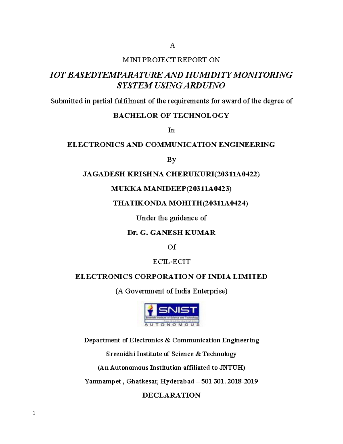 IOT BASEDTEMPARATURE AND HUMIDITY MONITORING SYSTEM USING ARDUINO - A ...