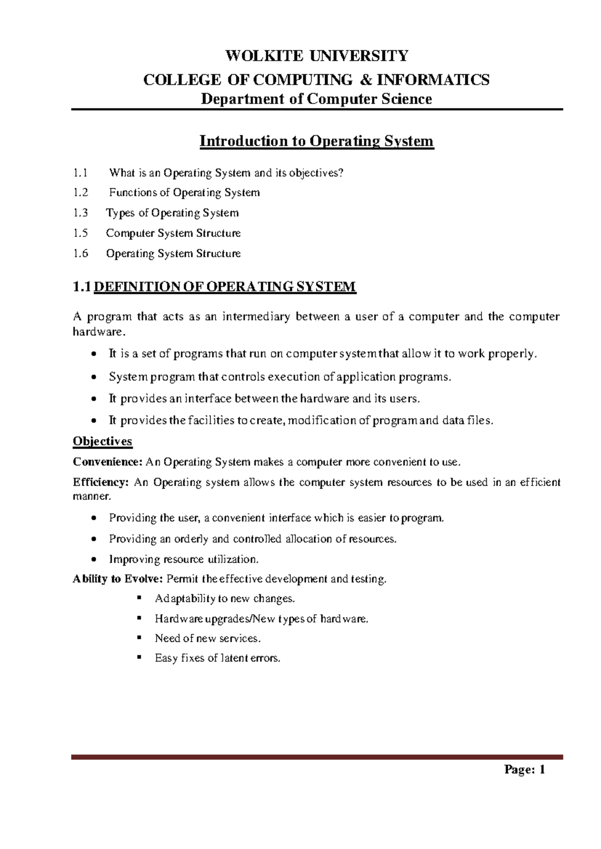 Unit 1-Introduction to OS - WOLKITE UNIVERSITY COLLEGE OF COMPUTING ...