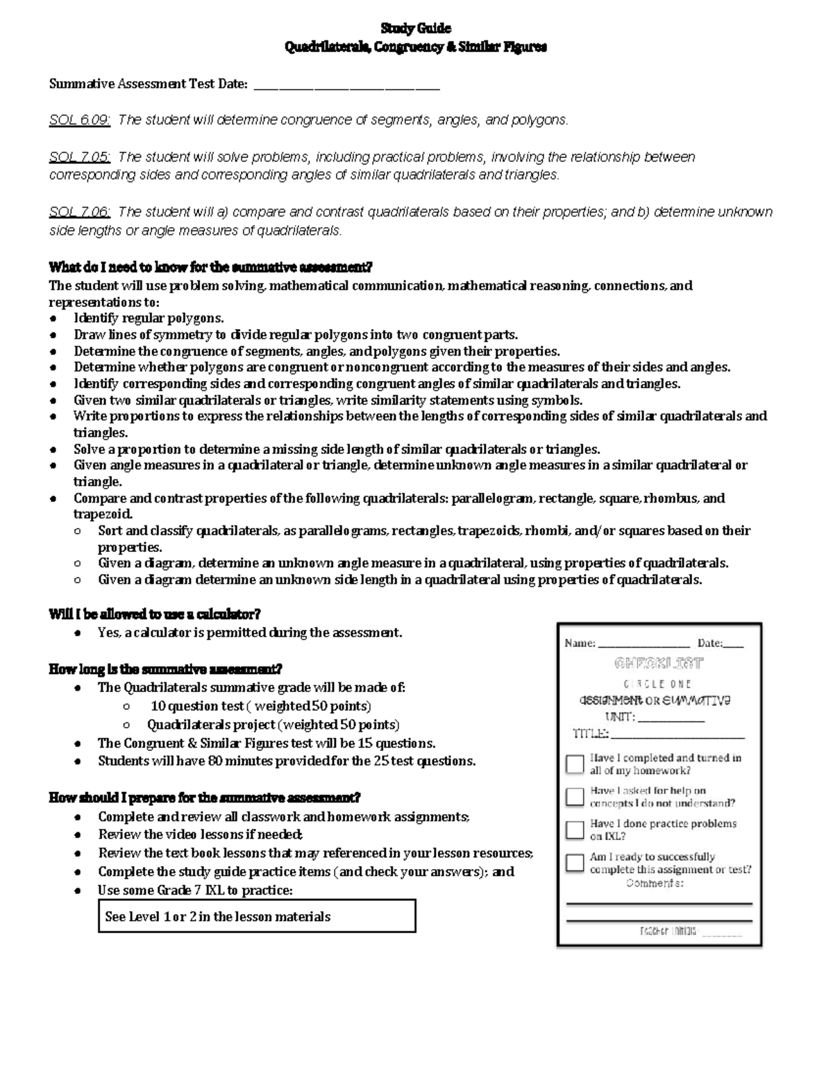 Quadrilaterals And Similar Figures Study Guide Quadrilaterals