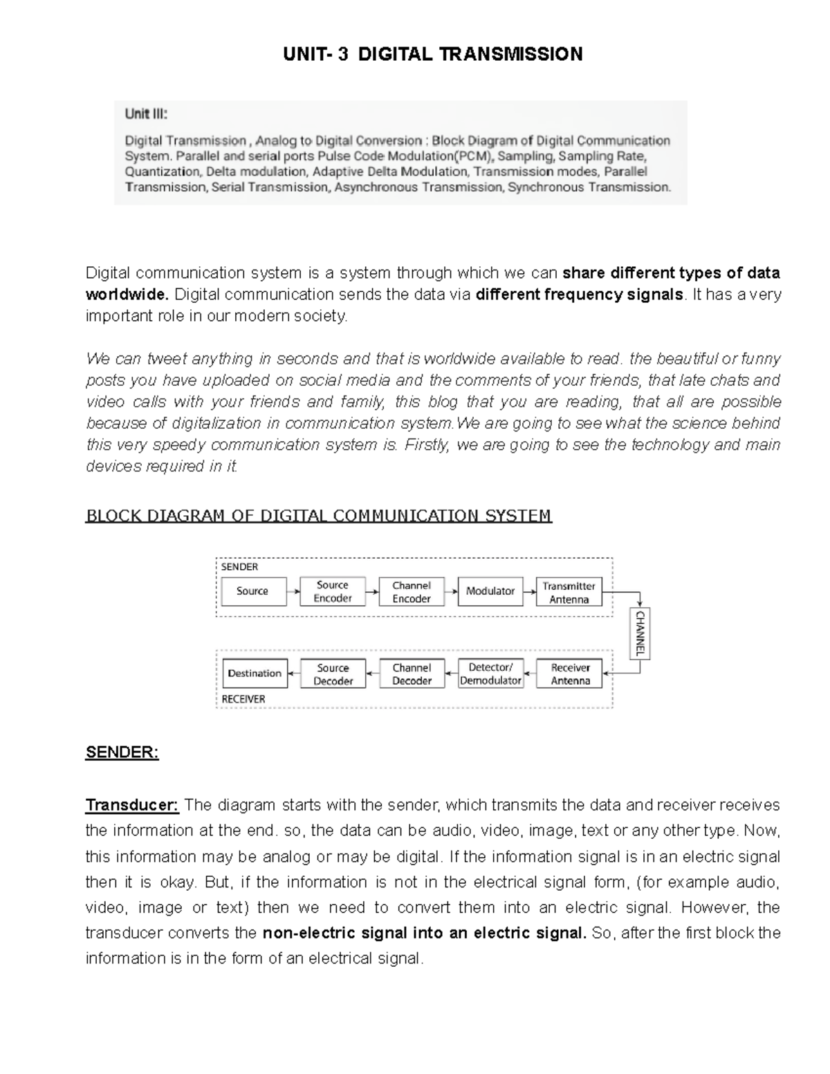 S2 DC unit-3 Digital Transmission - UNIT- 3 DIGITAL TRANSMISSION ...