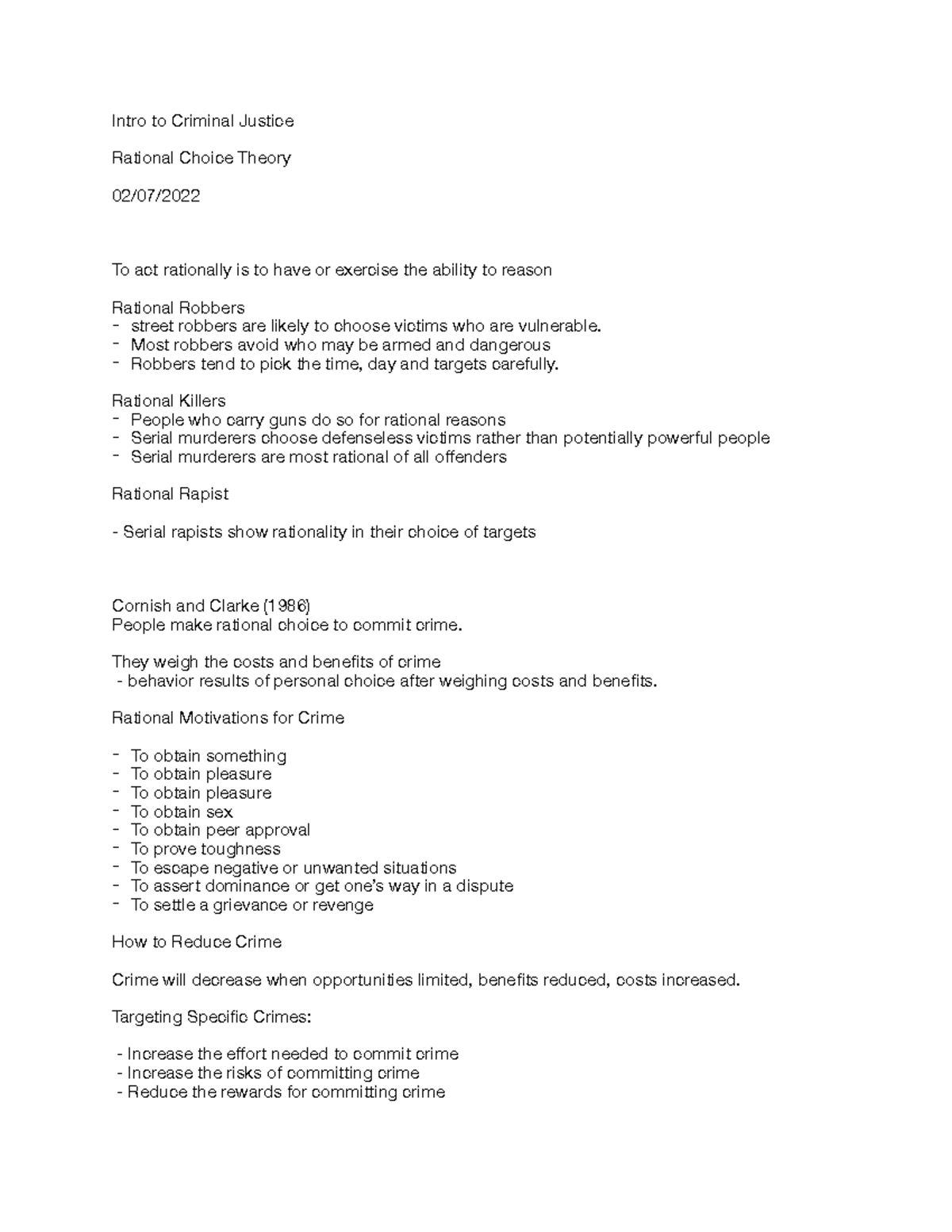 Rational Choice Theory - Intro to Criminal Justice Rational Choice ...