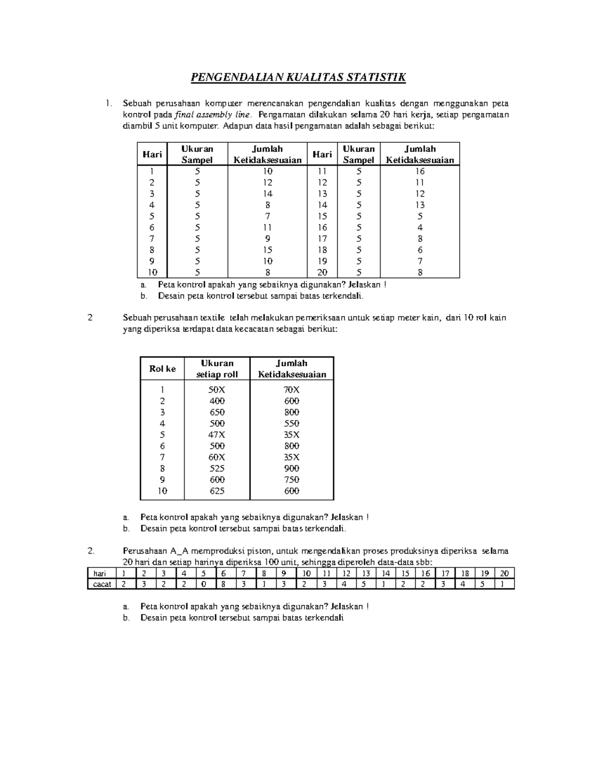 Soal Pengendalian Kualitas Statistika - Peta Kendali Atribut ...