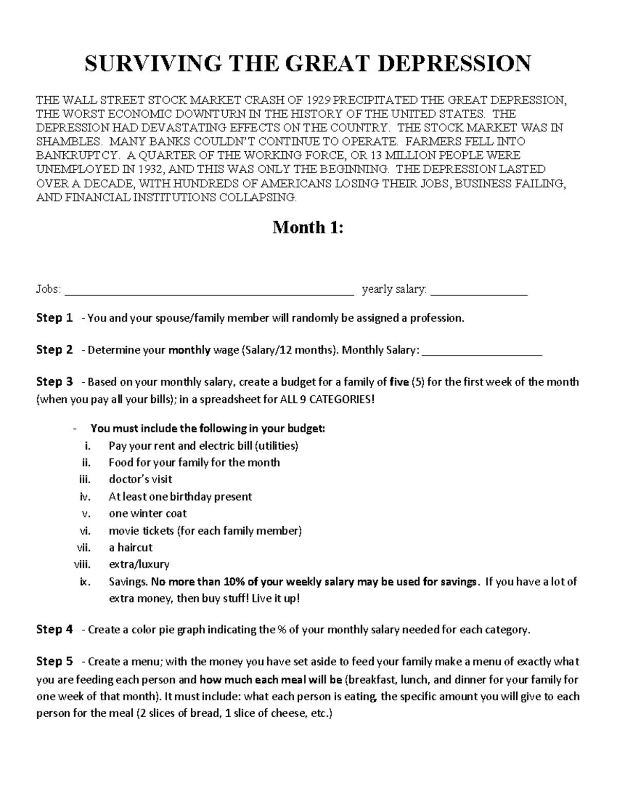 Great Depression Project Part 1 - SURVIVING THE GREAT DEPRESSION THE ...