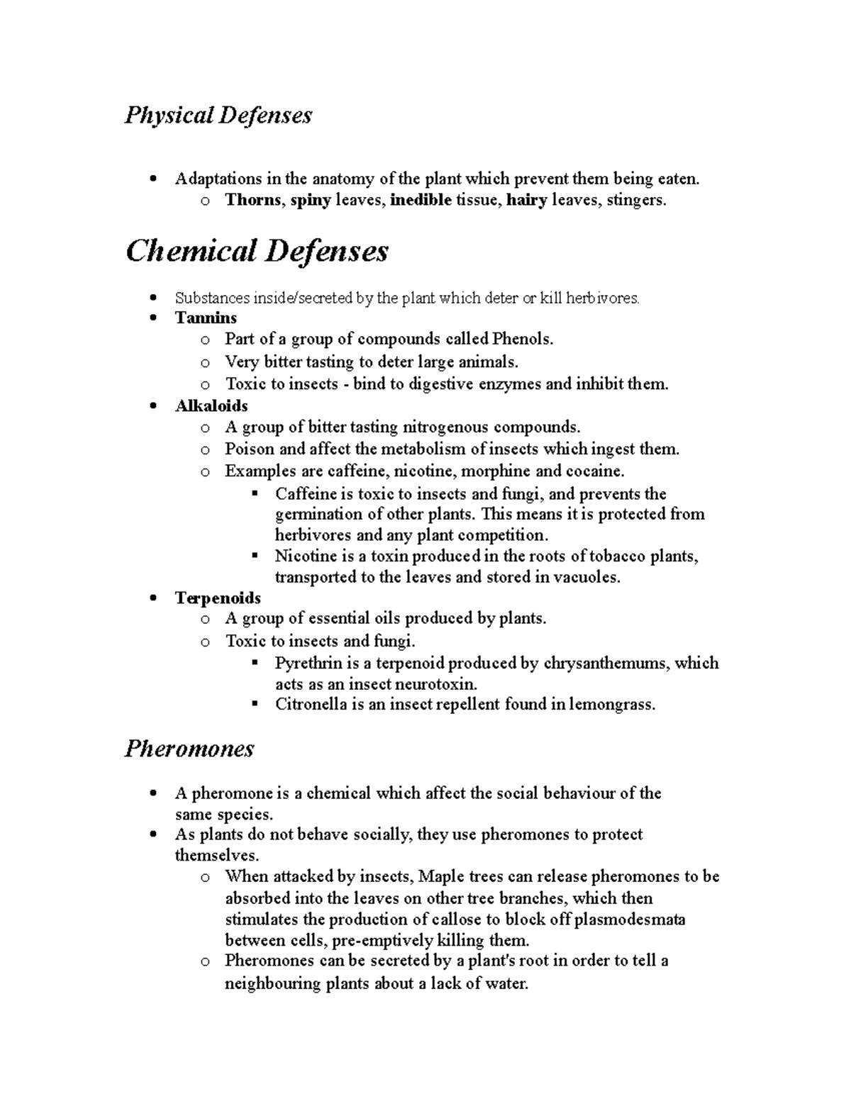 Plant Defenses: Physical and Chemical Adaptations - Studocu