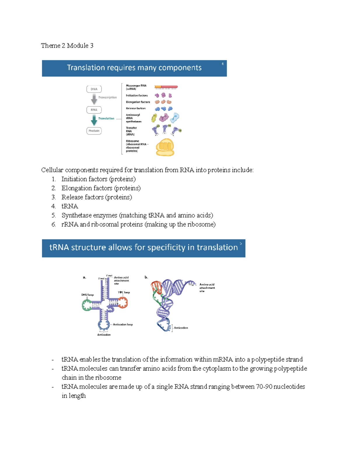 Theme 2 Module 3 - notes - Theme 2 Module 3 Cellular components ...