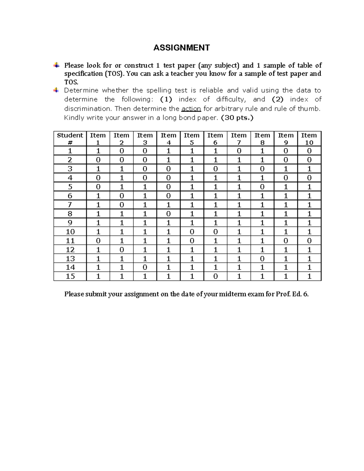 Assignment - ASSIGNMENT Please look for or construct 1 test paper (any ...