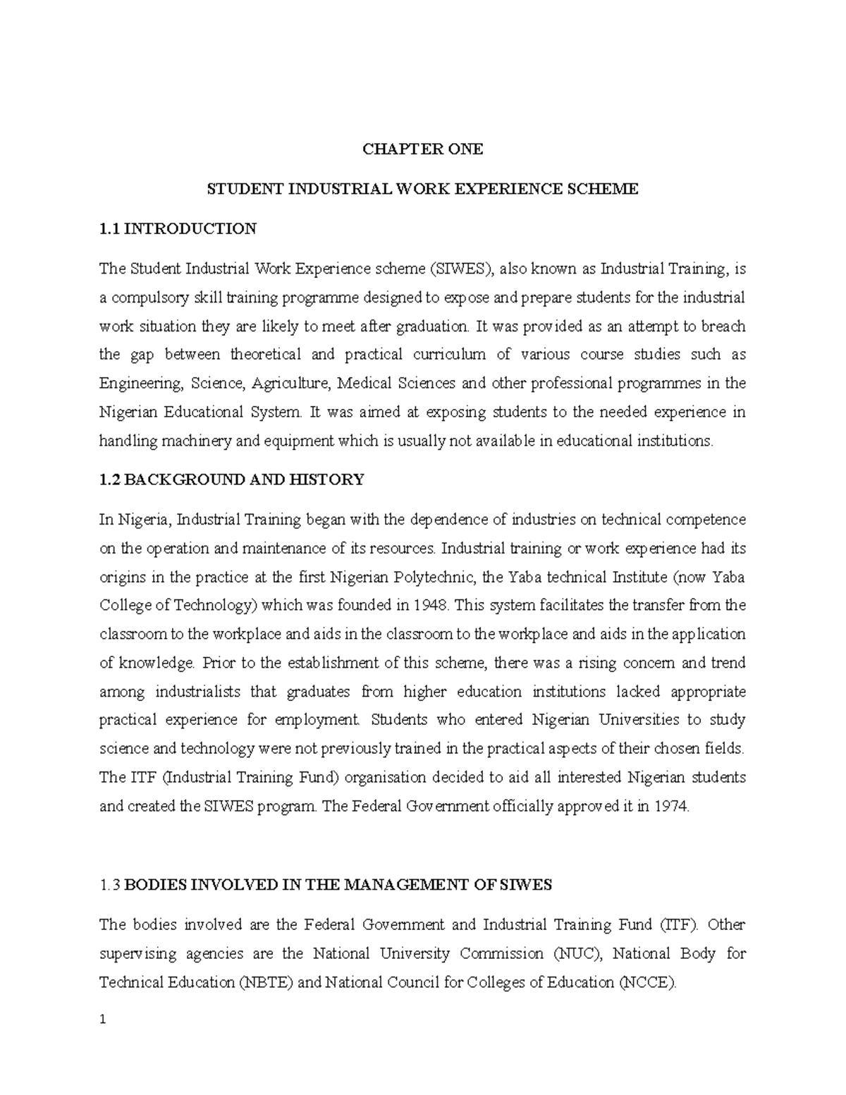 Document - The fish - CHAPTER ONE STUDENT INDUSTRIAL WORK EXPERIENCE ...