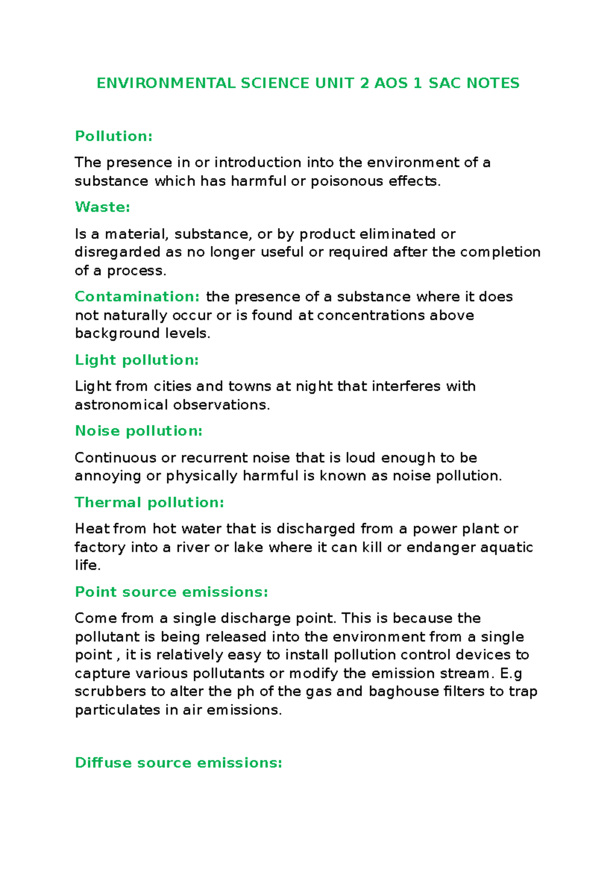 Environmental science brief summaries - ENVIRONMENTAL SCIENCE UNIT 2 ...