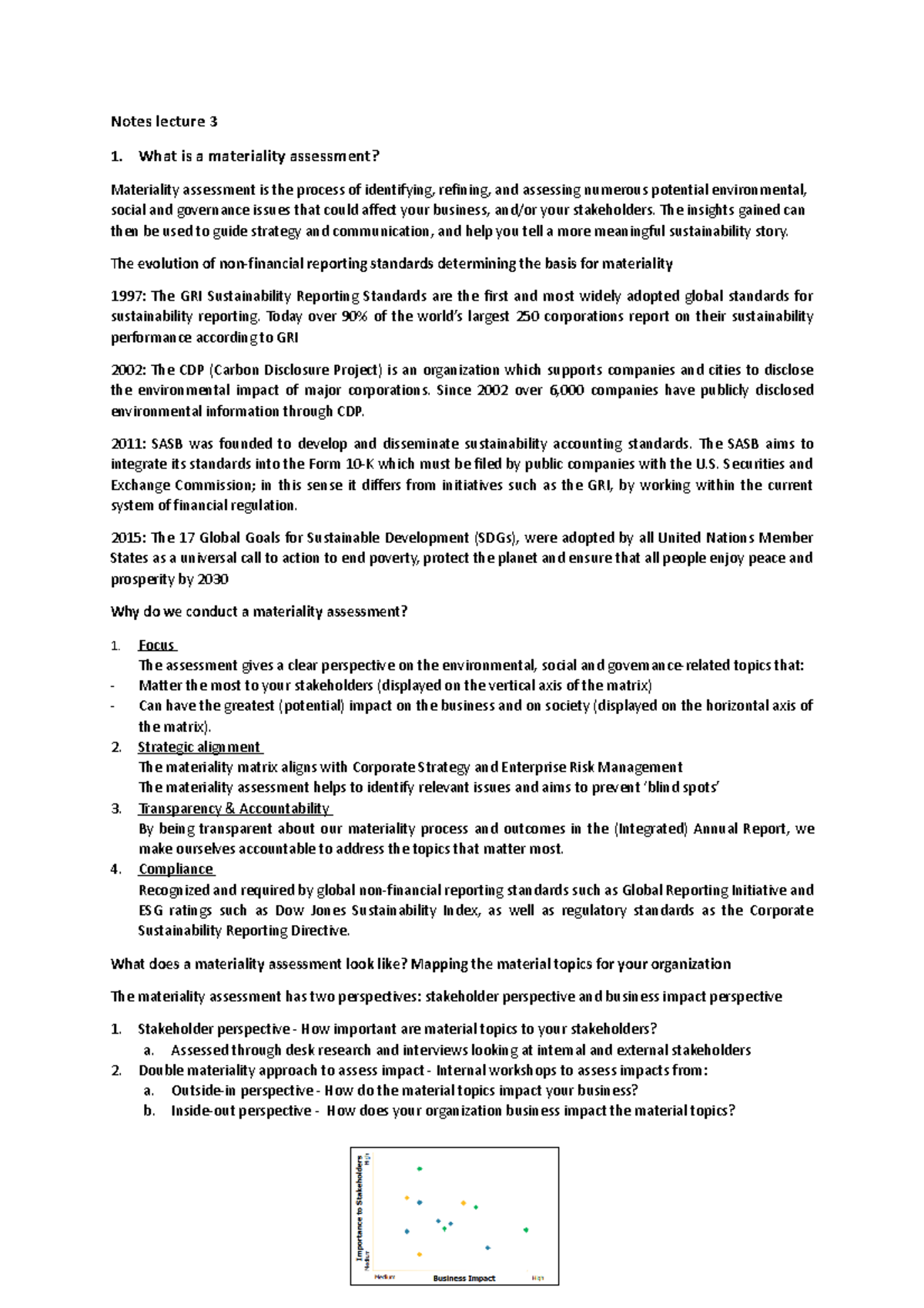 Notes lecture 3 - What is a materiality assessment? Materiality ...