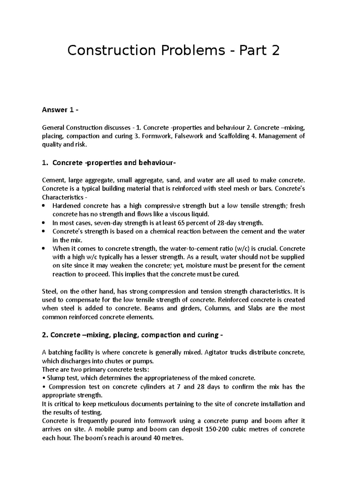 Construction Problems Part 2 - Construction Problems - Part 2 Answer 1 ...