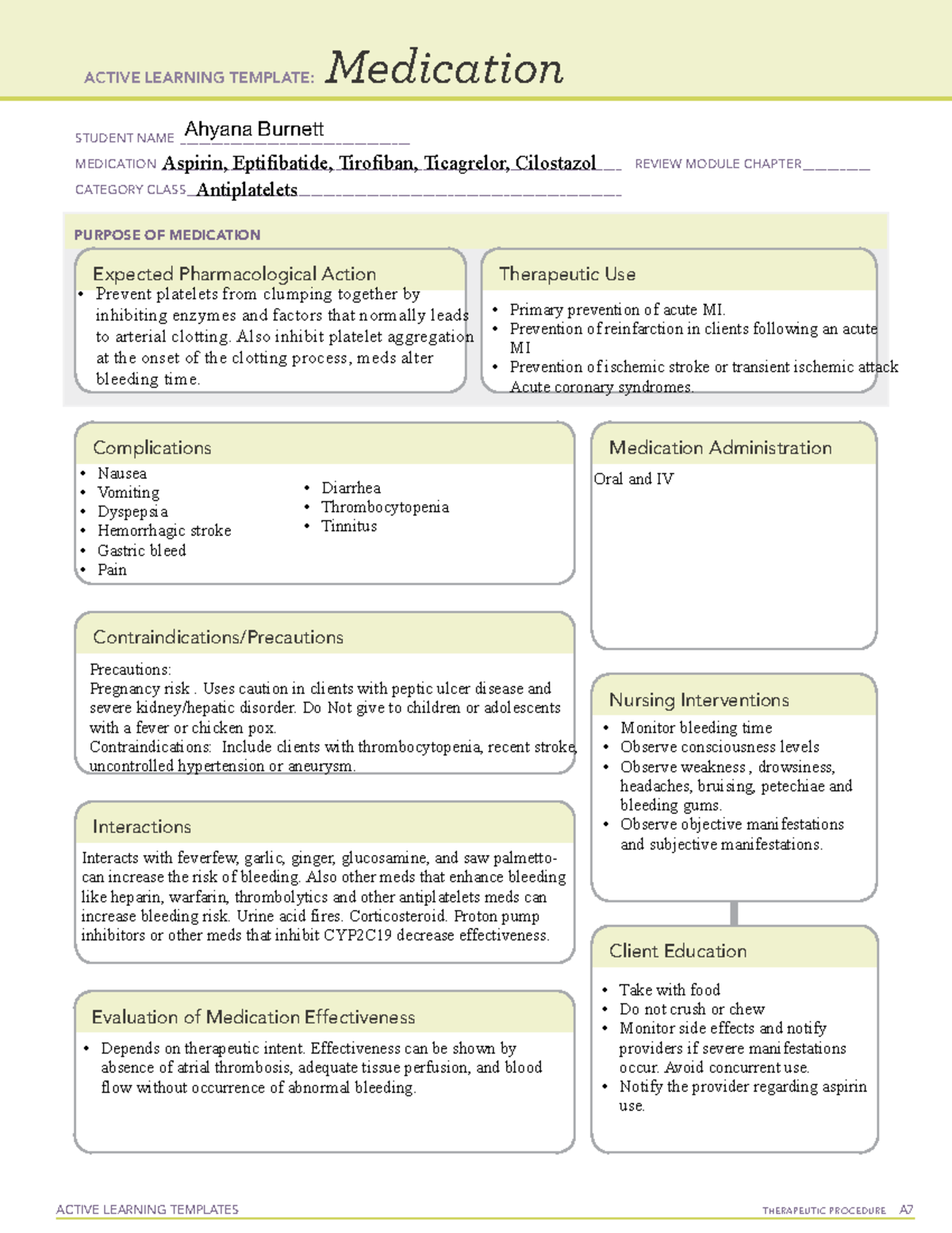 Anti Platelets - Medication template - ACTIVE LEARNING TEMPLATES ...