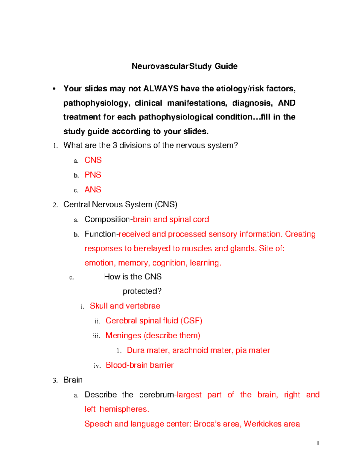 Neurological Study Guide.docx - Neurovascular Study Guide • Your slides ...