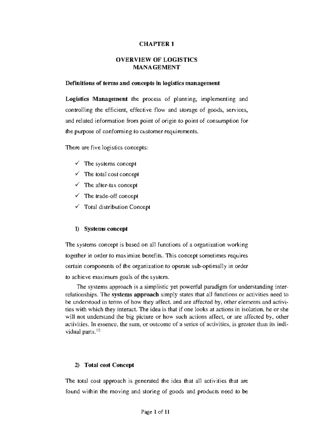 Logistics Management Notes - Topic 1 - 4 - Page 1 of 11 CHAPTER 1 ...