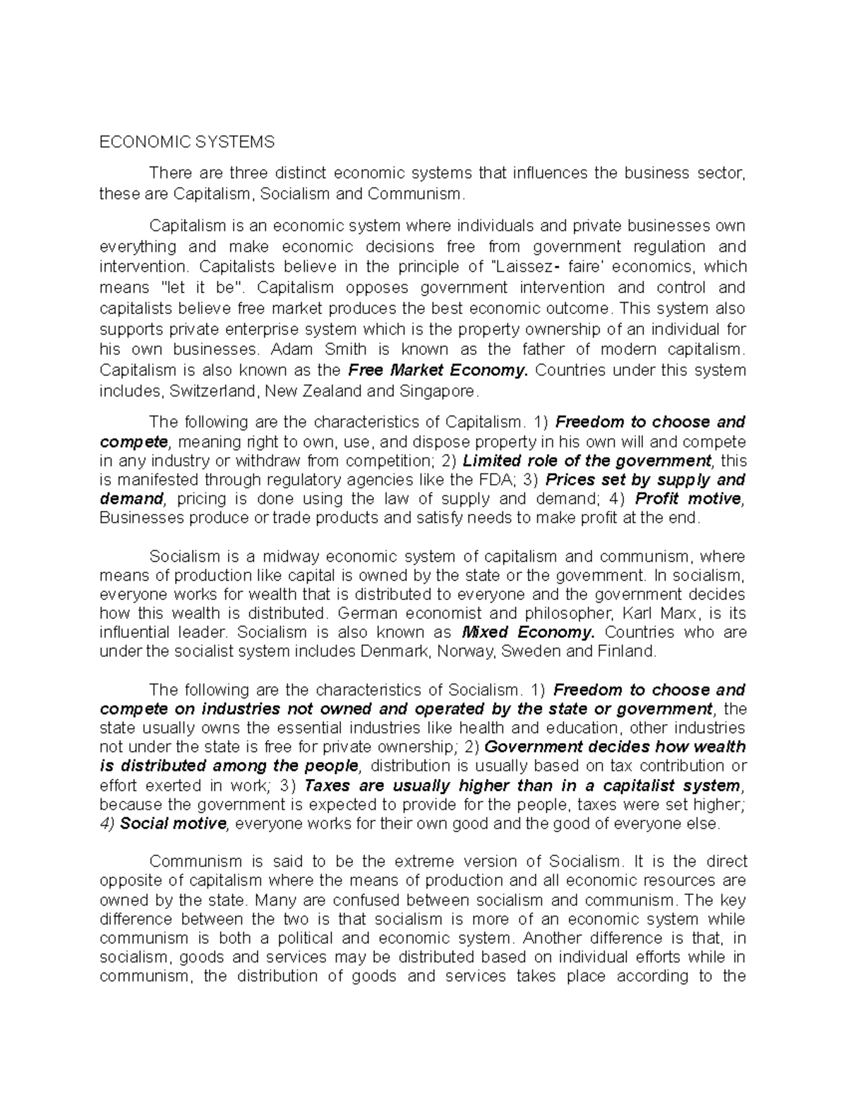 Economic-Systems - Economic-Systems - ECONOMIC SYSTEMS There are three ...