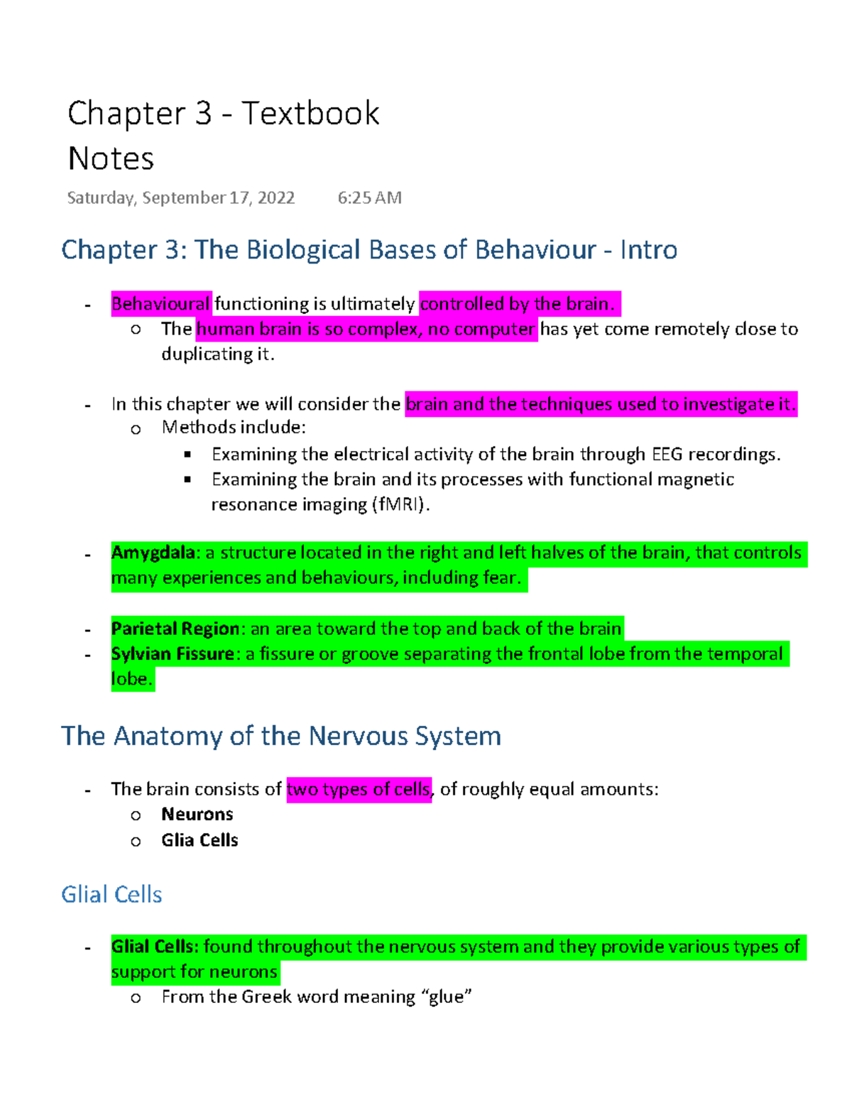 Chapter 3 - Textbook Notes - Chapter 3: The Biological Bases of ...