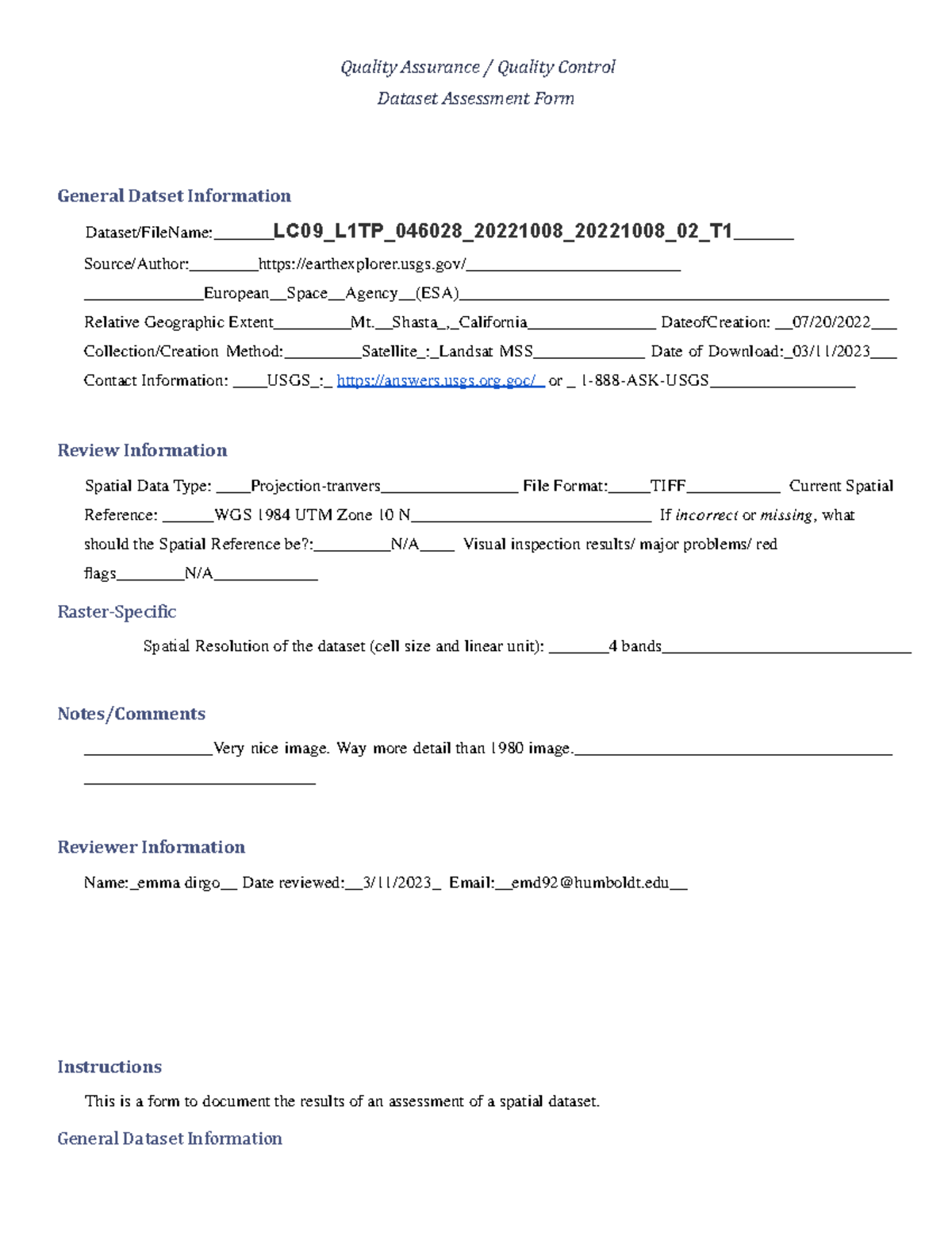 Quality Assurance Form(2) - Quality Assurance / Quality Control Dataset ...