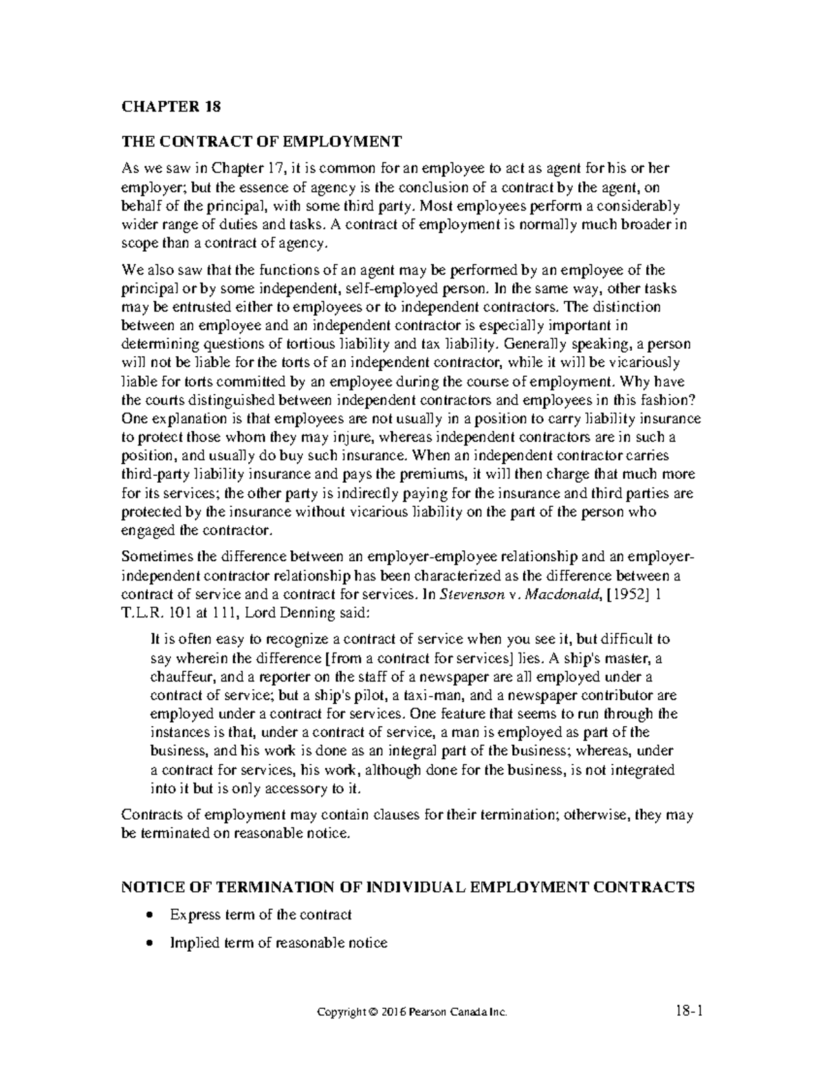 Smyth 14e IM Ch18 - CHAPTER 18 THE CONTRACT OF EMPLOYMENT As we saw in ...