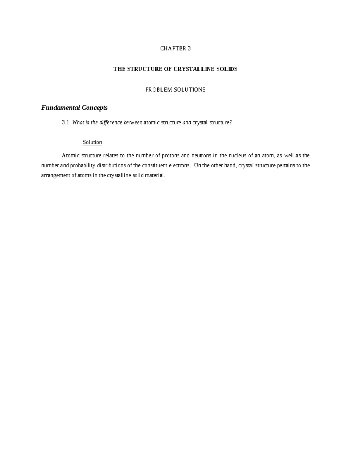 재료과학과 공학ch3 - CHAPTER 3 THE STRUCTURE OF CRYSTALLINE SOLIDS PROBLEM SOLUTIONS Fundamental ...