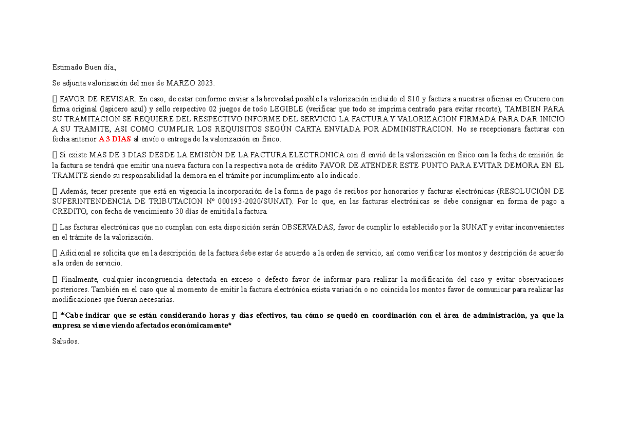 Estimado buenas tardes - Estimado Buen día., Se adjunta valorización ...