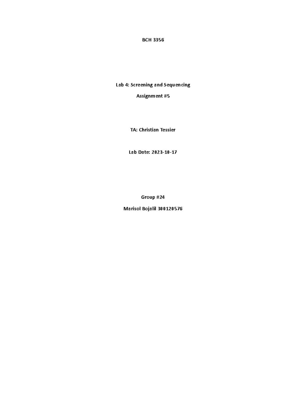 2023a5scg24bojalil Mandatory Assignment 5 Bch 3356 Lab 4 Screening And Sequencing