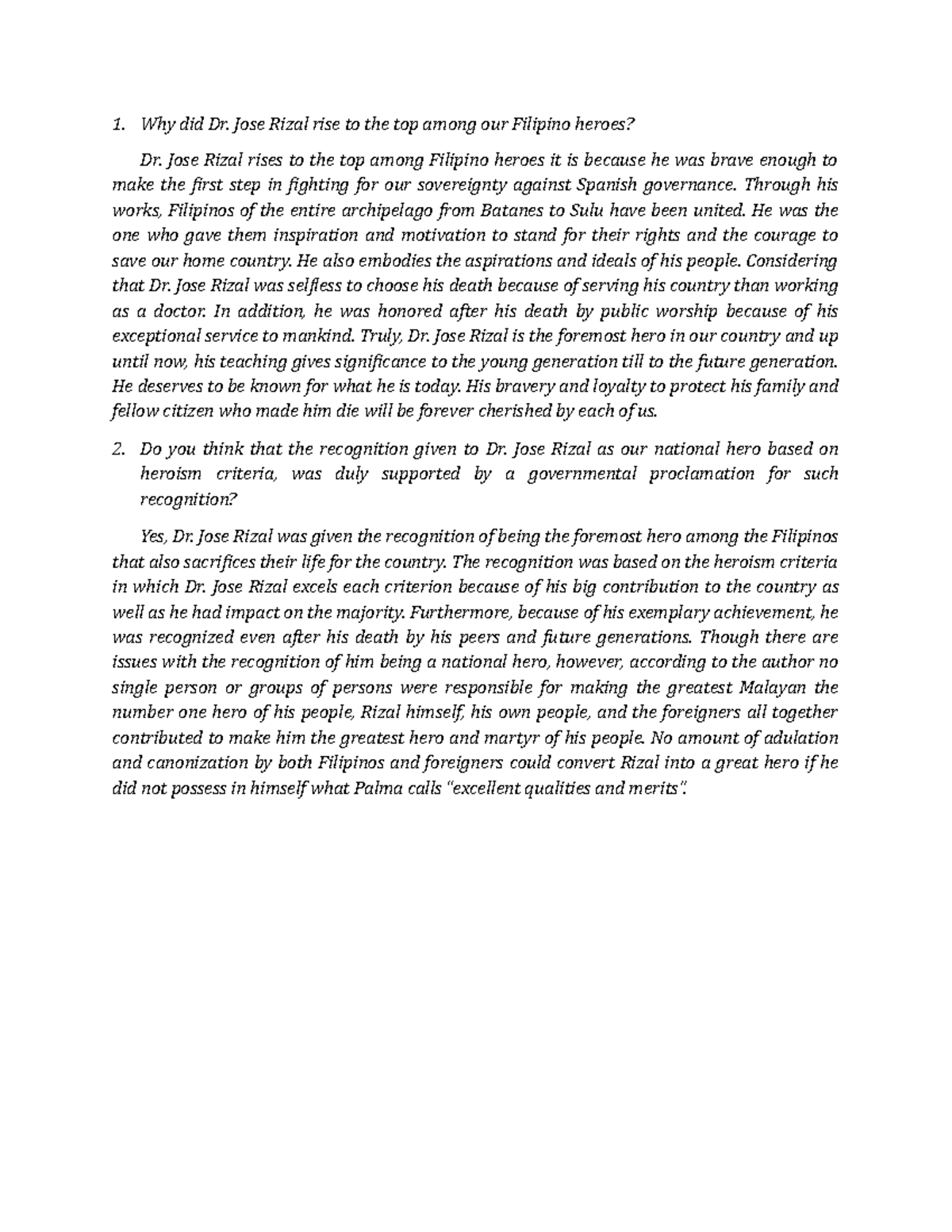 Short QUIZ- Rizal - Why did Dr. Jose Rizal rise to the top among our ...