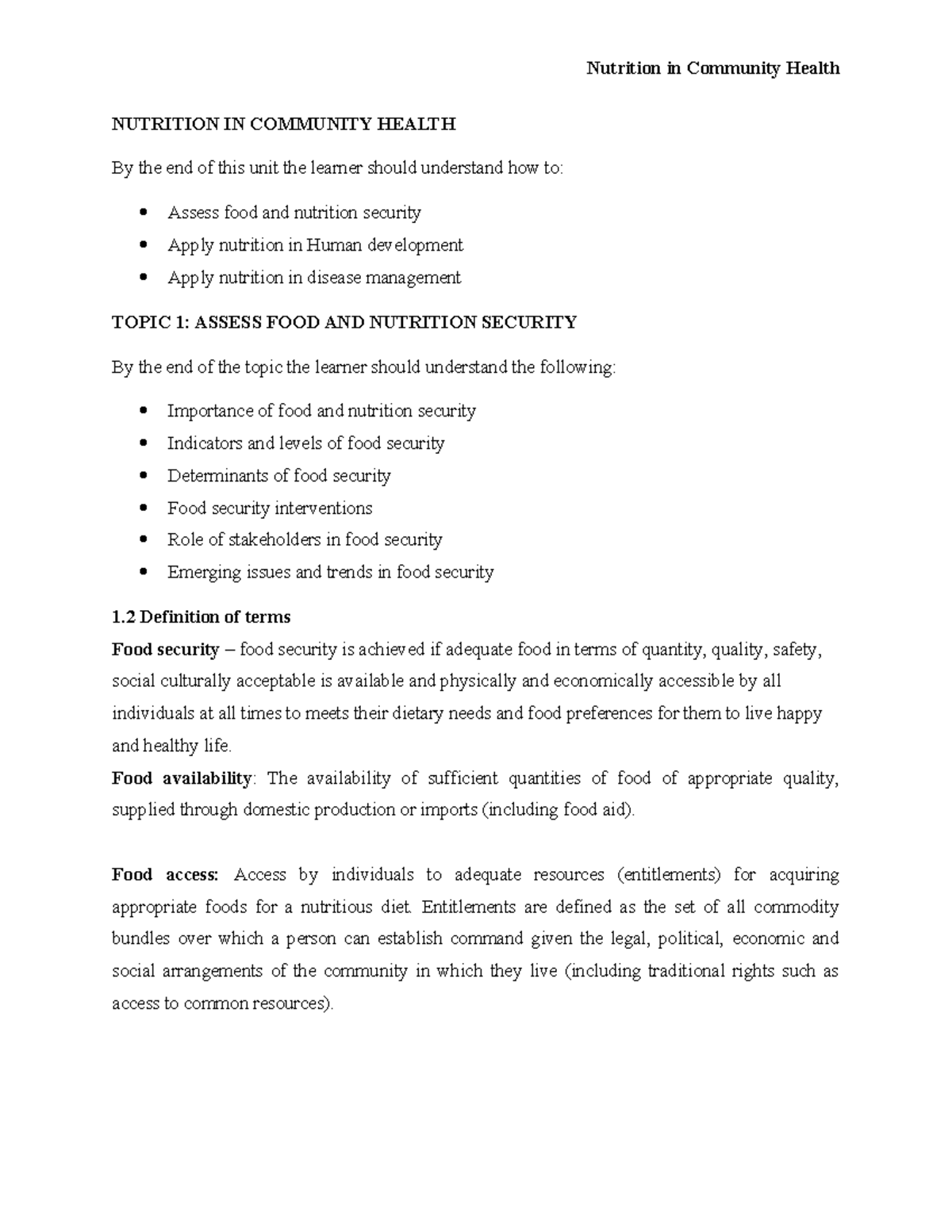 Nutrition in Community Health final notes - NUTRITION IN COMMUNITY ...