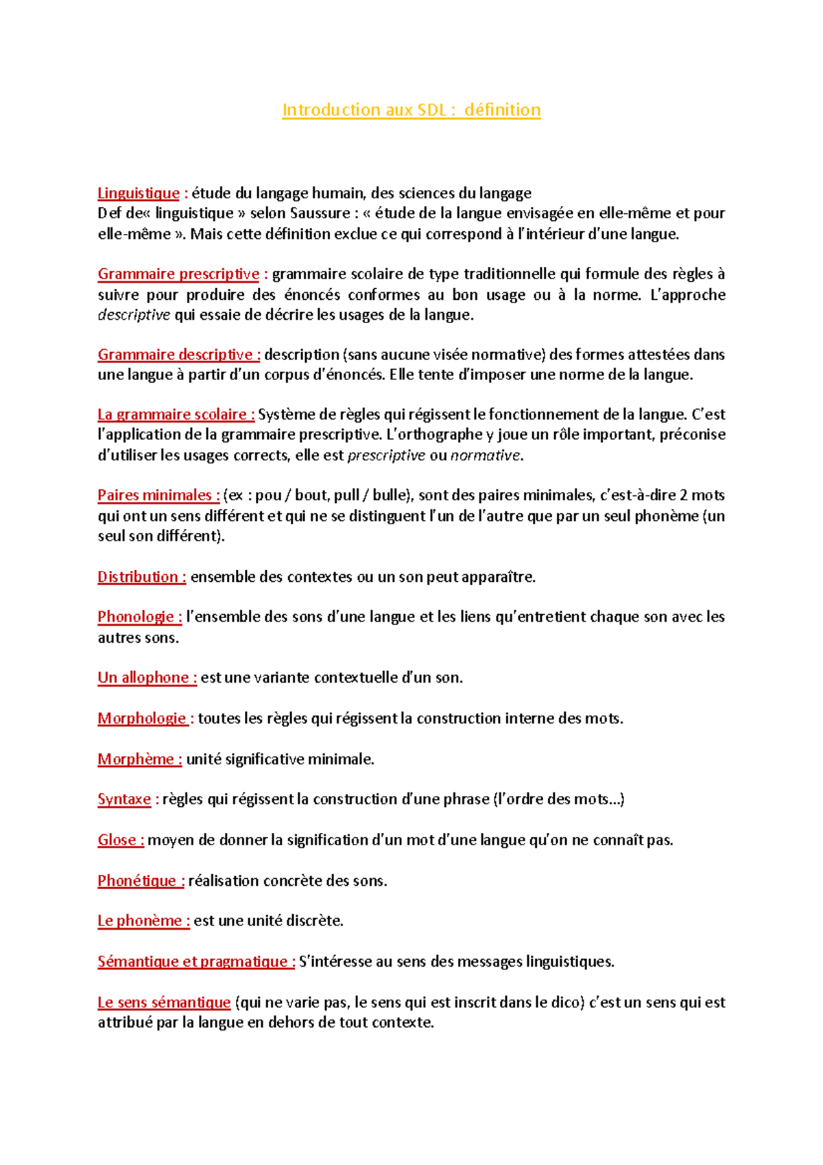 Introduction aux sciences du langage définition - Introduction aux SDL ...