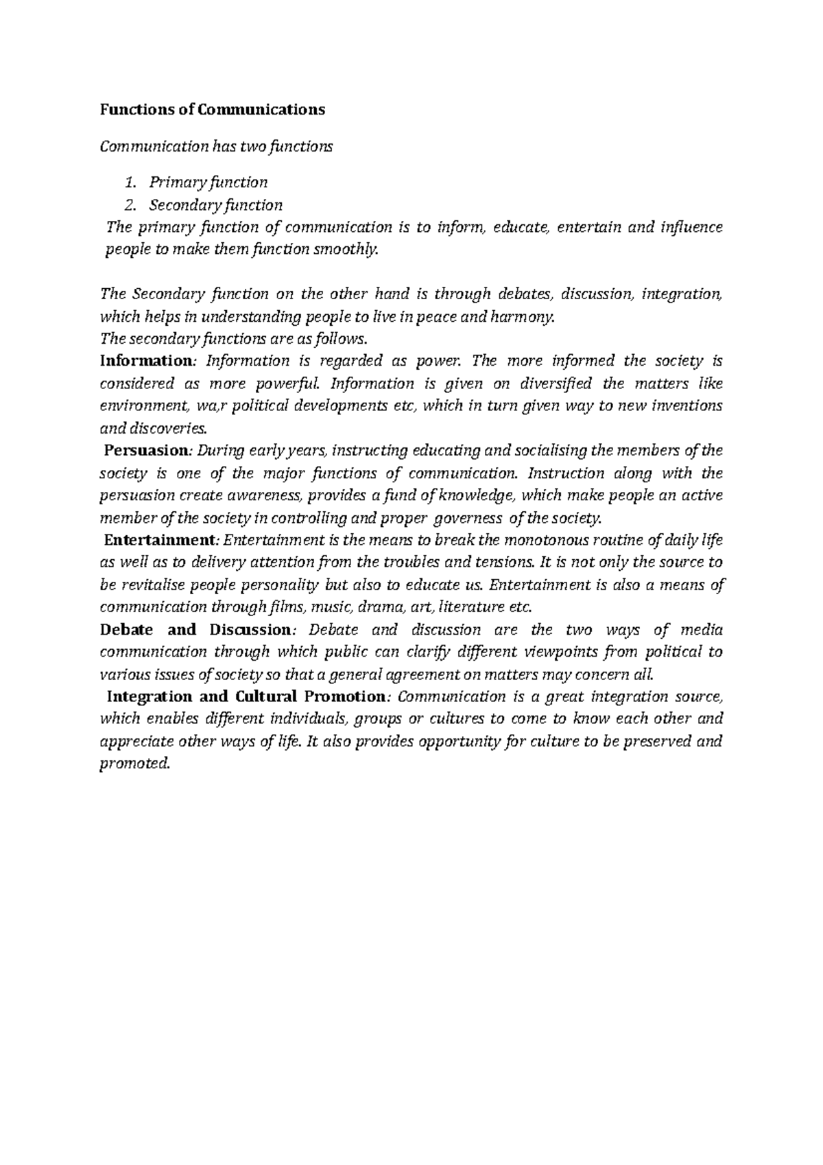 3. Functions of Communications - Functions of Communications ...