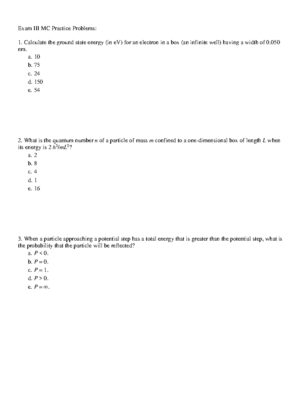 Exam III MC Exam Practice Problems 11-21-20 for Canvas - Exam III MC ...