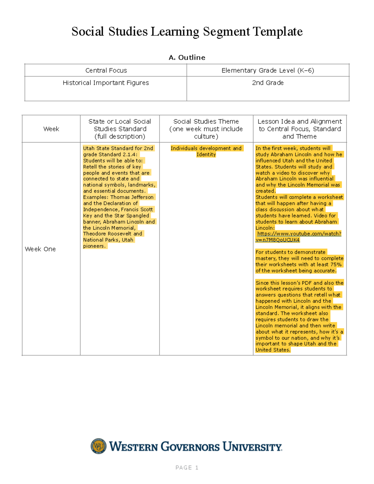 Social Studies Learning Segment Template - Outline Central Focus ...