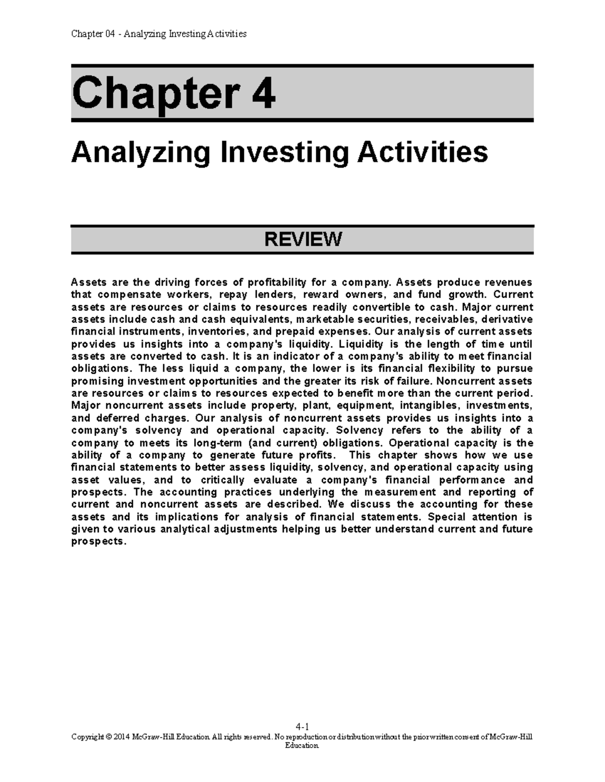 SMChap 004 - financial analysist - Chapter 4 Analyzing Investing ...