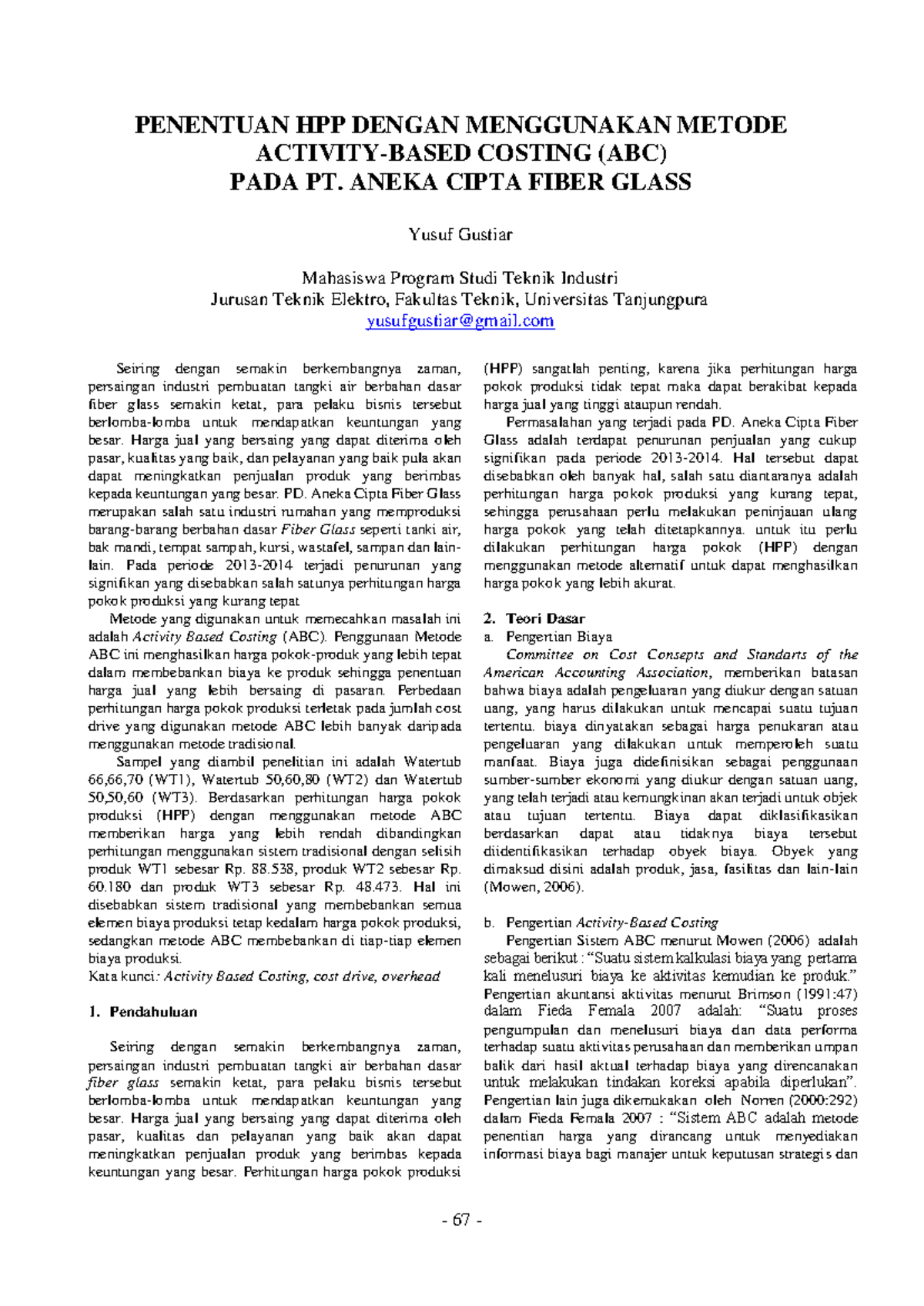 Penentuan HPP Dengan Menggunakan Metode Activity- Based Costing (ABC ...