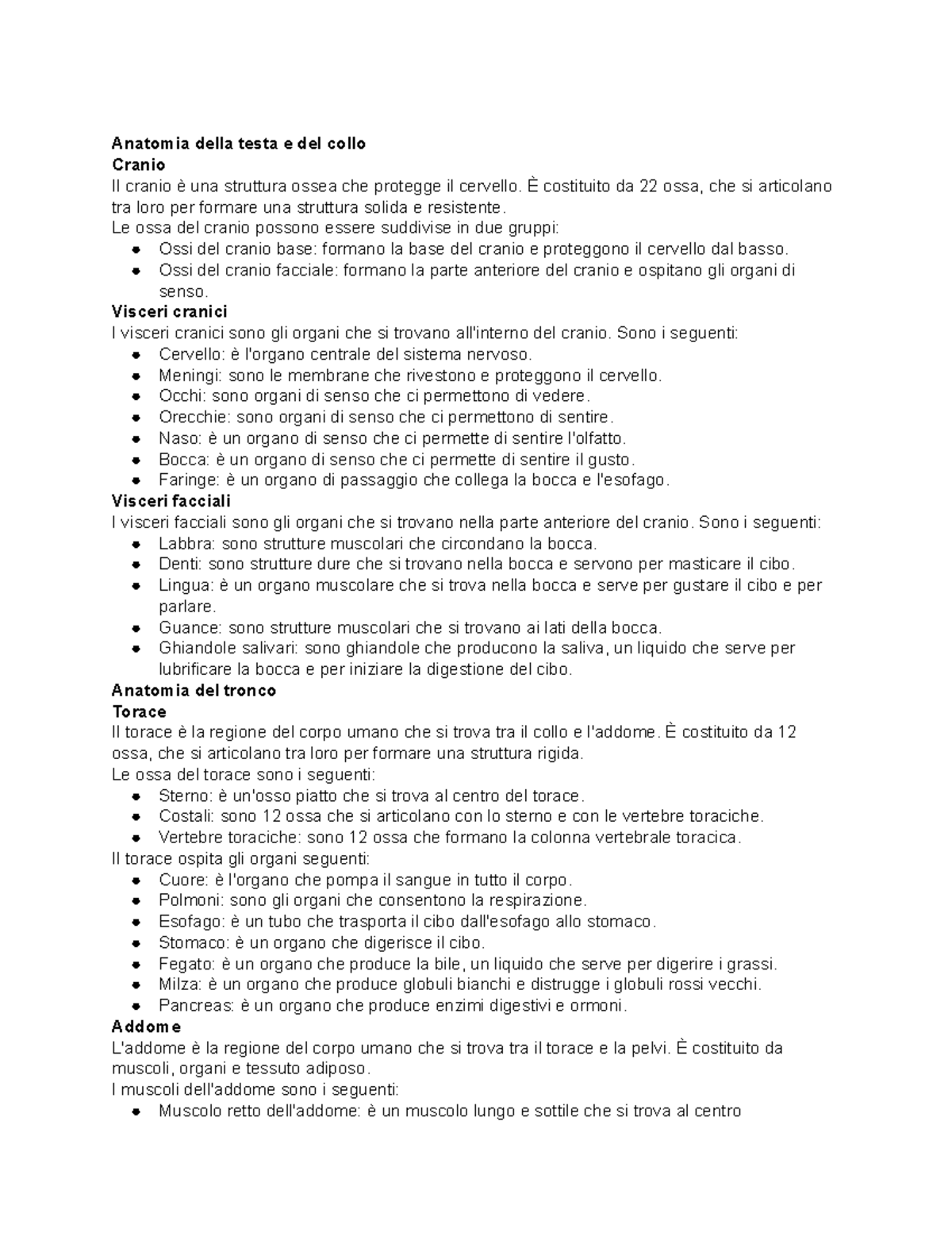 Schema anatomia - Anatomia della testa e del collo Cranio Il cranio è ...
