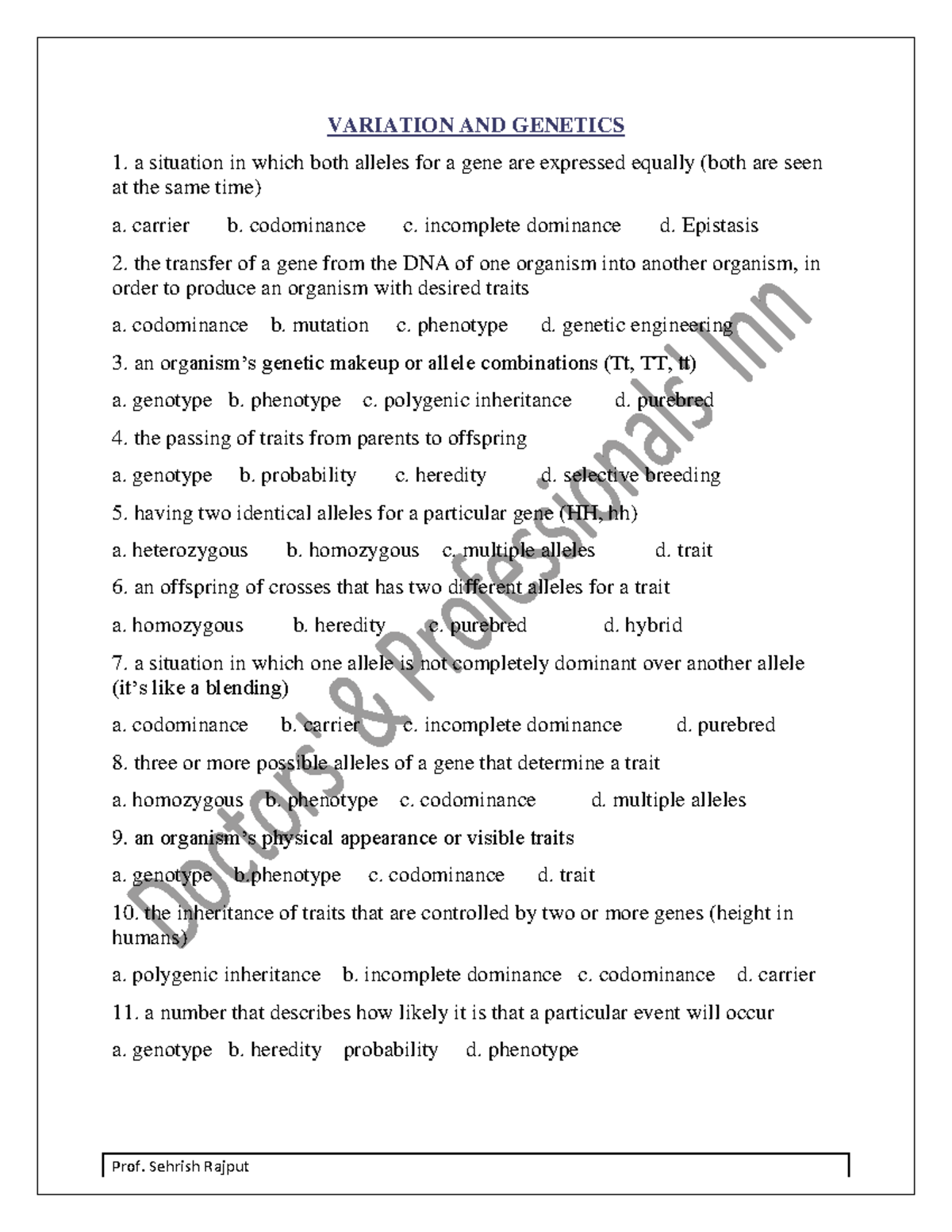 Variation and genetics DI - VARIATION AND GENETICS 1. a situation in ...