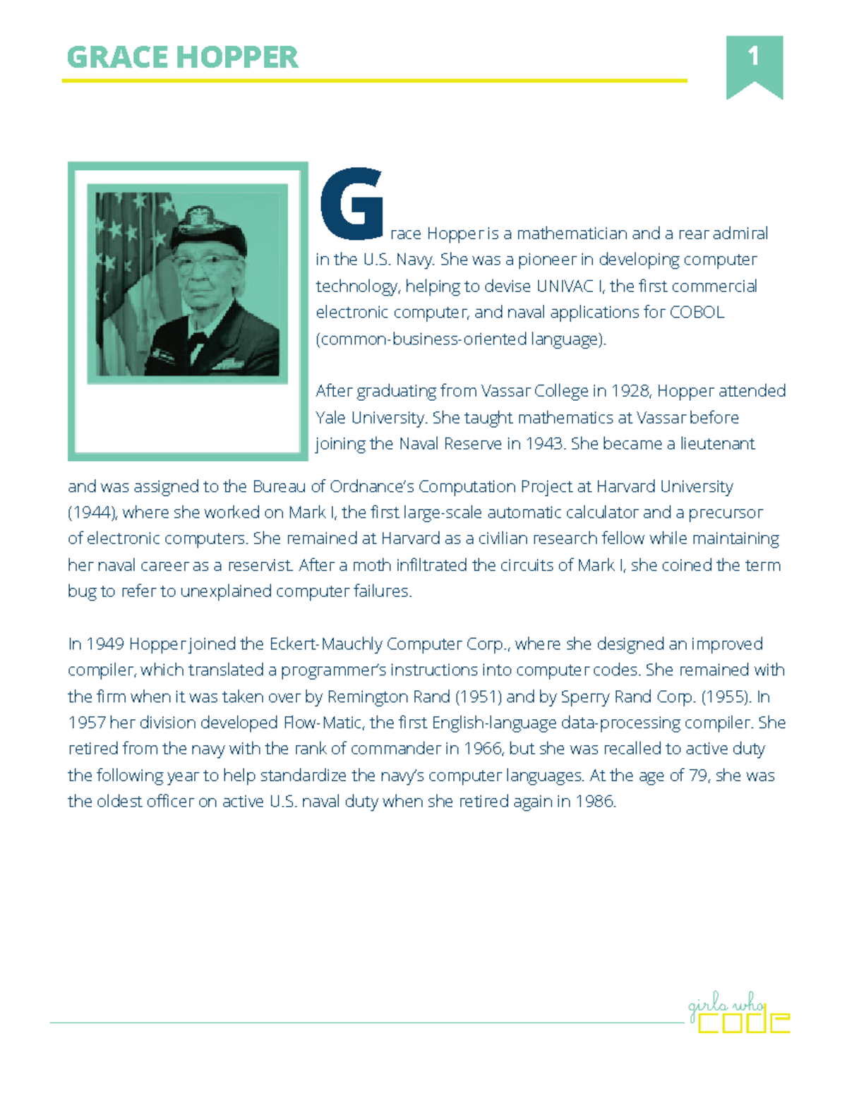 Topic for subject English Lesson 6- Debugging-Worksheet - GRACE HOPPER ...