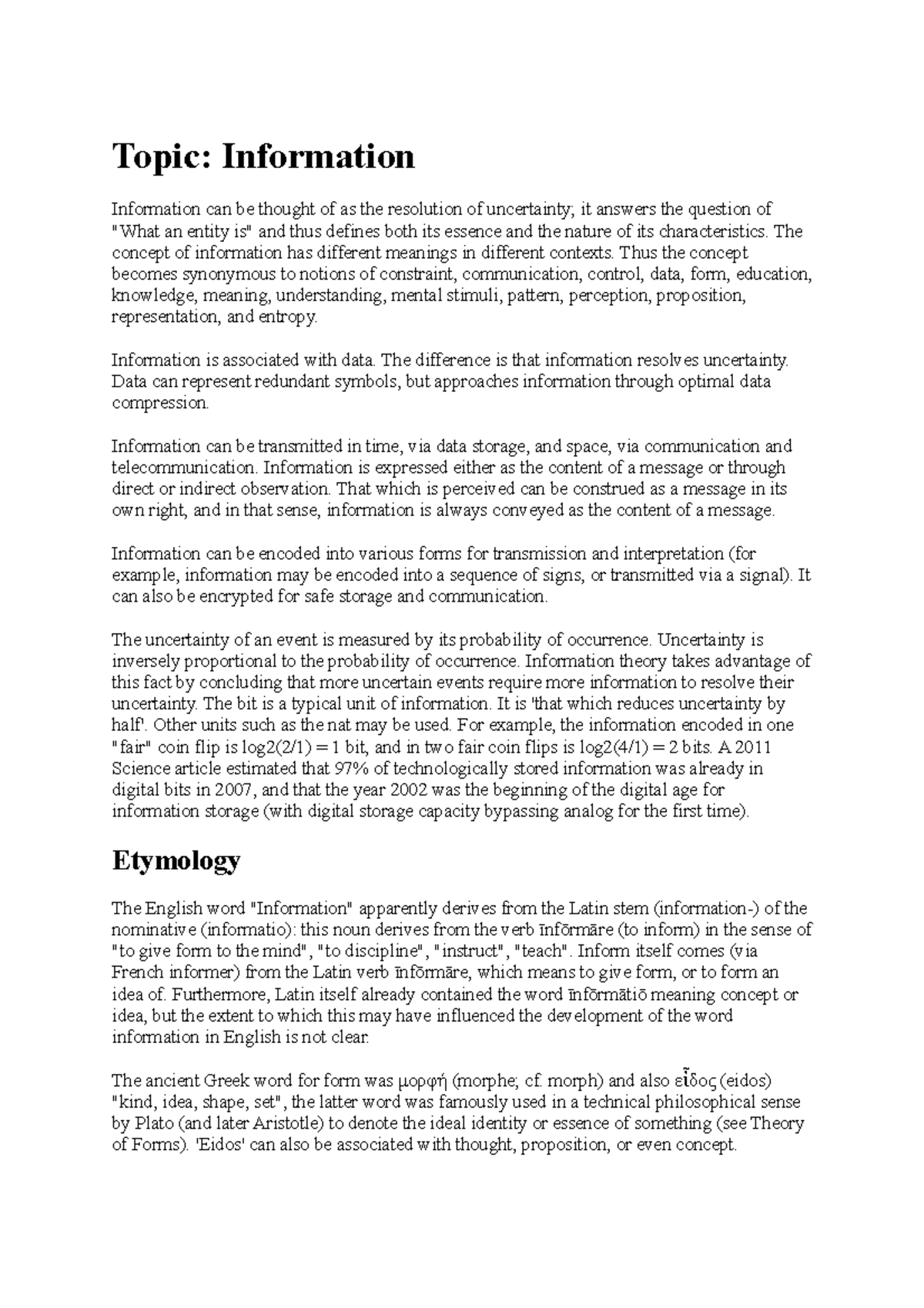 What is the process of and signifance of information - Topic ...